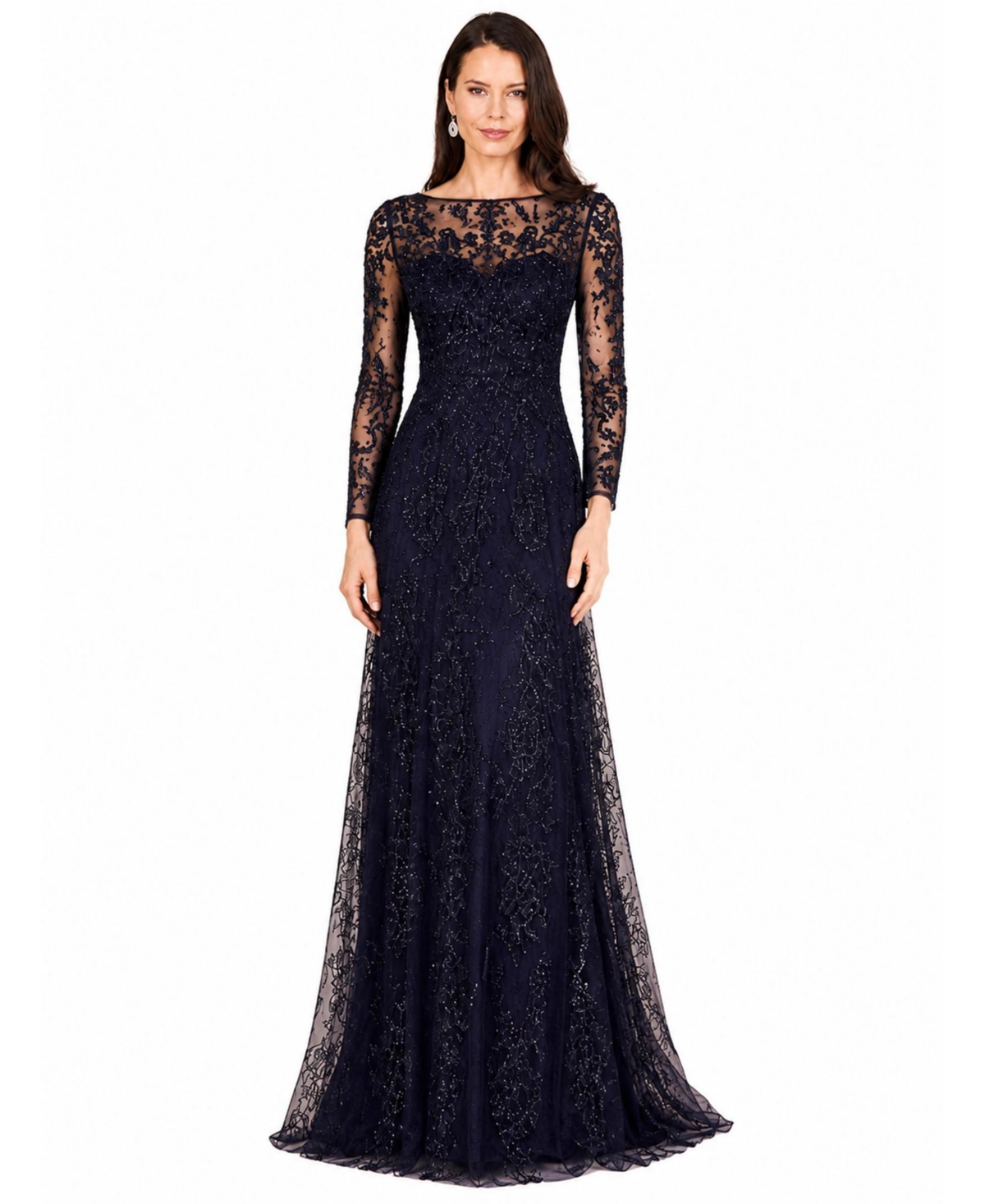 Click here for Lara Womens Long Sleeve V-Neck Lace Gown - Navy prices