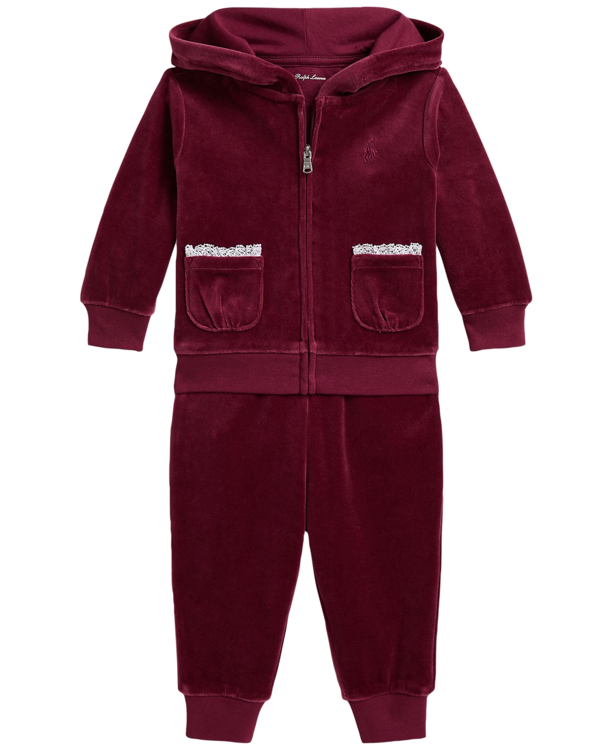 Click here for Polo Ralph Lauren Baby Girls Lace Trim Velour Hood... prices