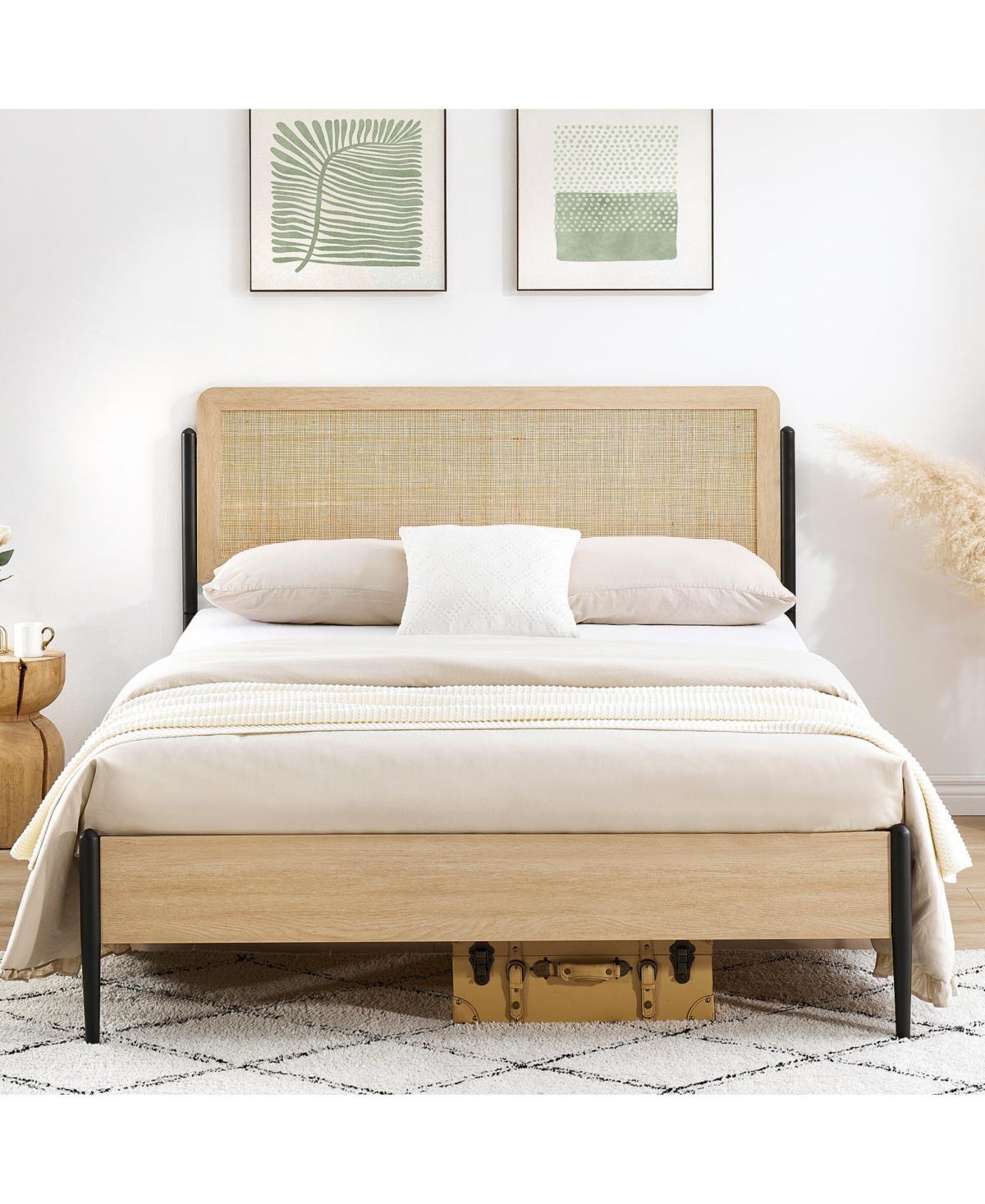 Click here for homfan Boho Modern Platform Bed Frame with Rattan... prices