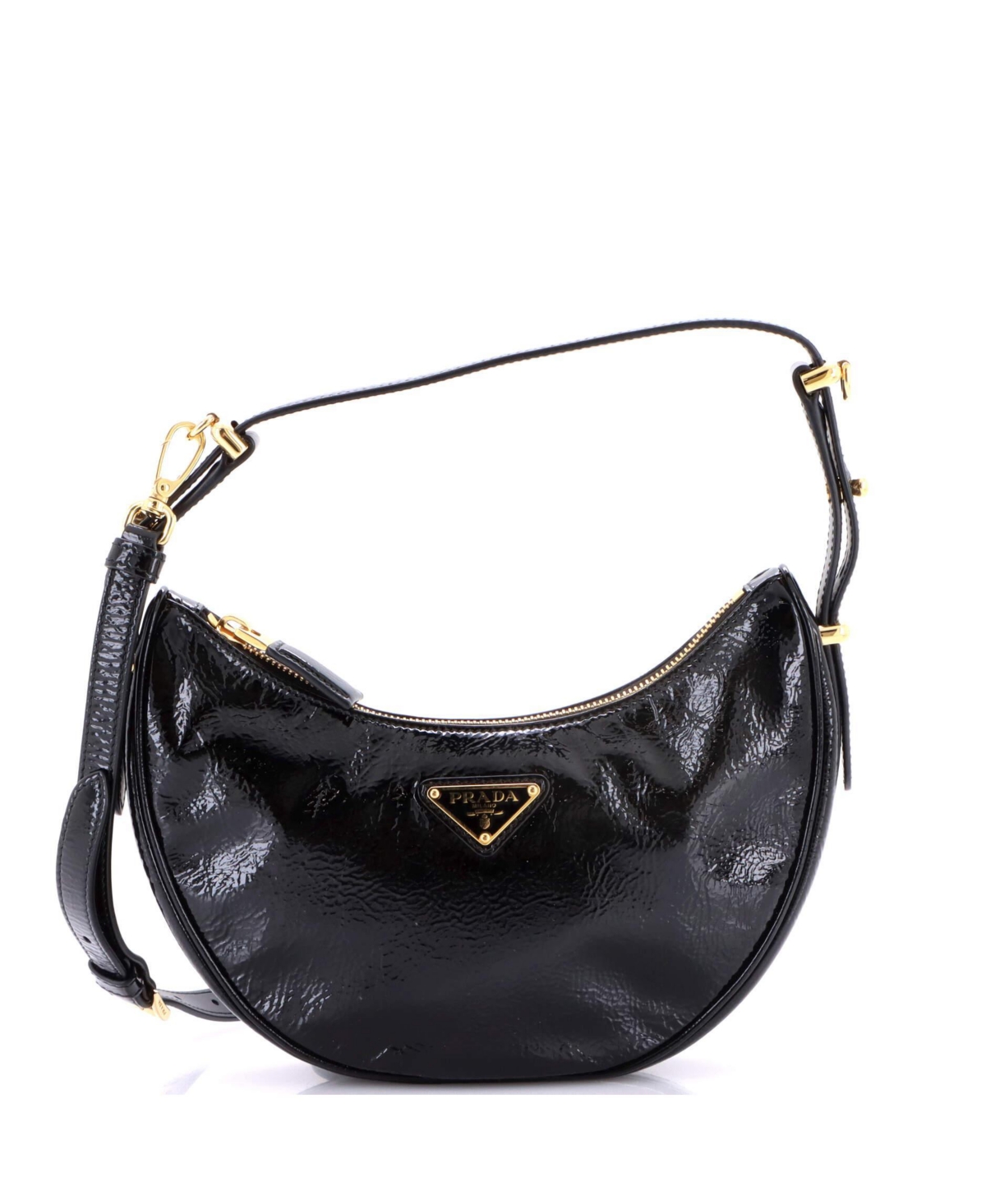 Click here for Pre-Owned Prada Small Arque Half Moon Hobo Vernice... prices