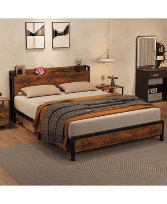 Click here for Homfan Rustic Style Metal Platform Bed With Storag... prices