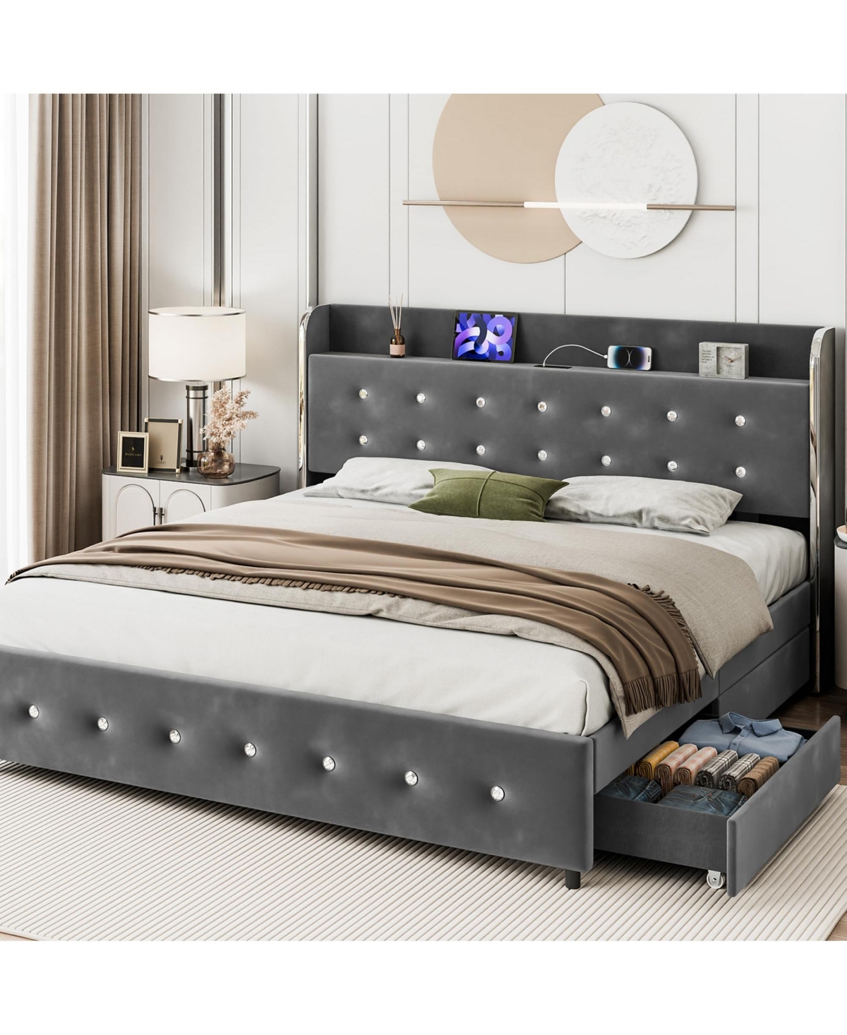 Click here for homfan King Bed Frame with 4 Storage Drawers and C... prices
