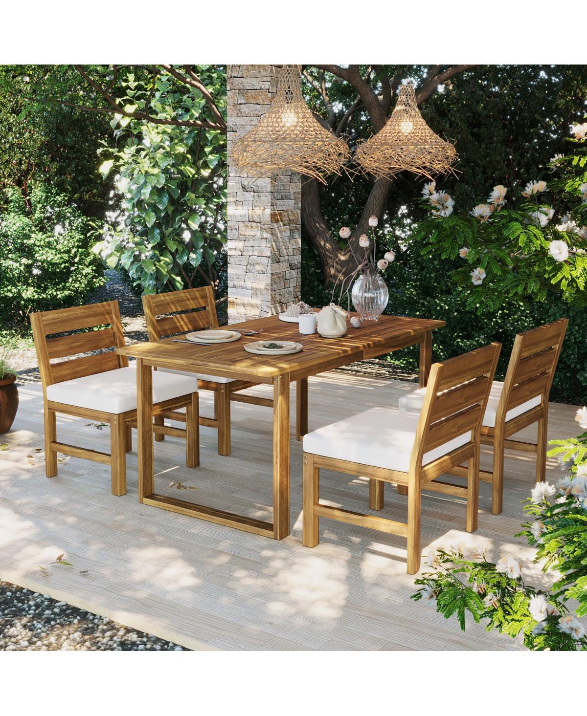 Click here for Asagikoiai Farmhouse 5-Piece Acacia Wood Patio Din... prices