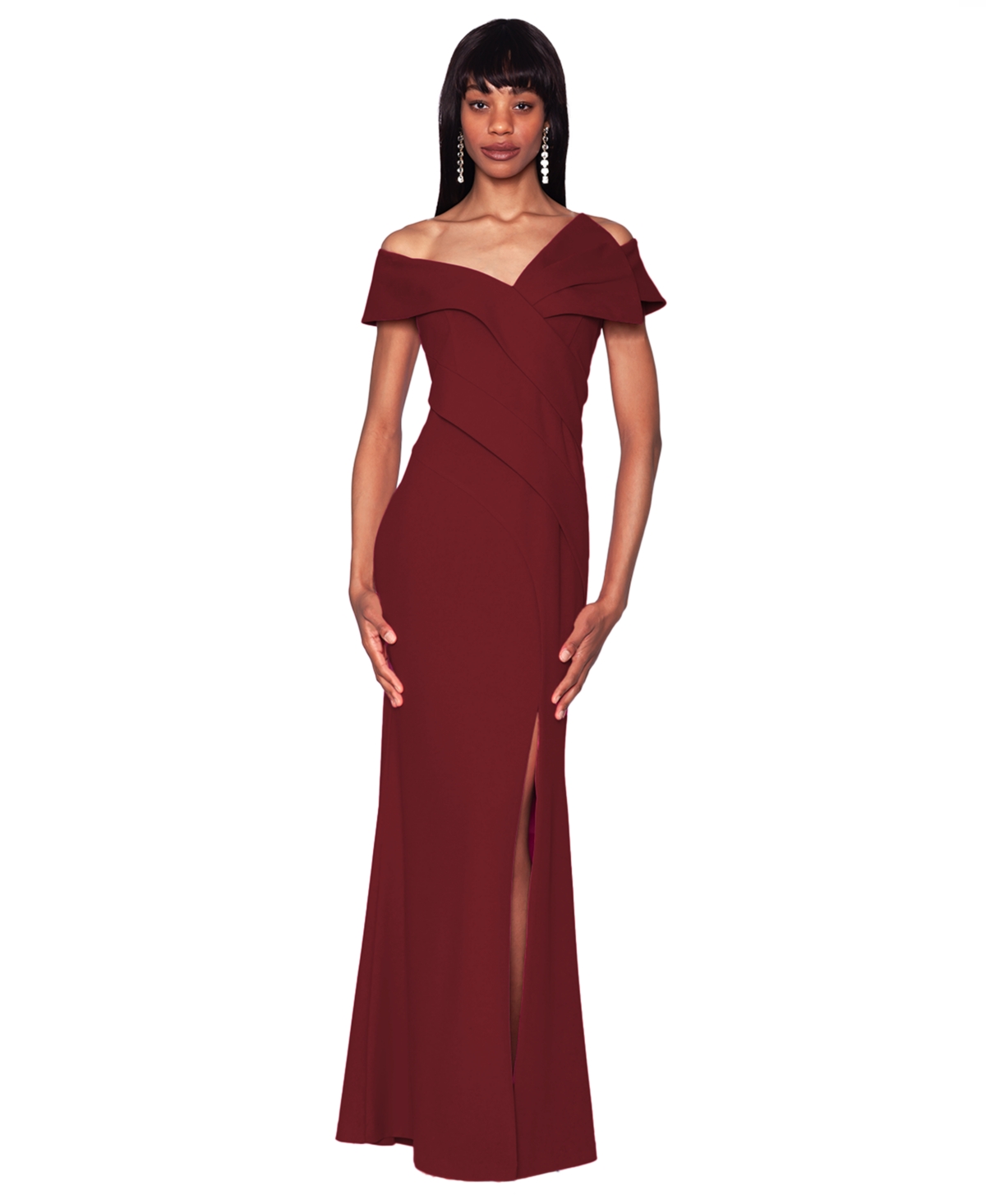Click here for White Tie by Shani Womens Off-The-Shoulder Slit Go... prices