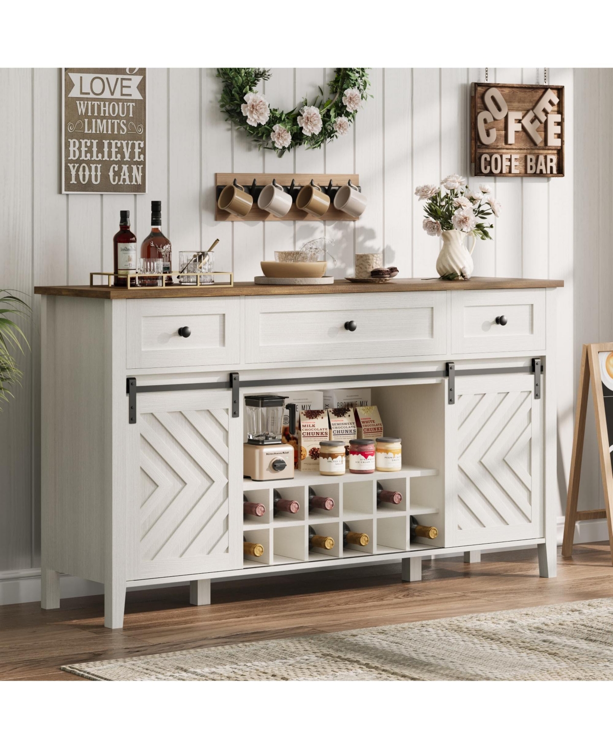 Click here for homfan 59 Inch Farmhouse Sideboard Buffet with Sli... prices