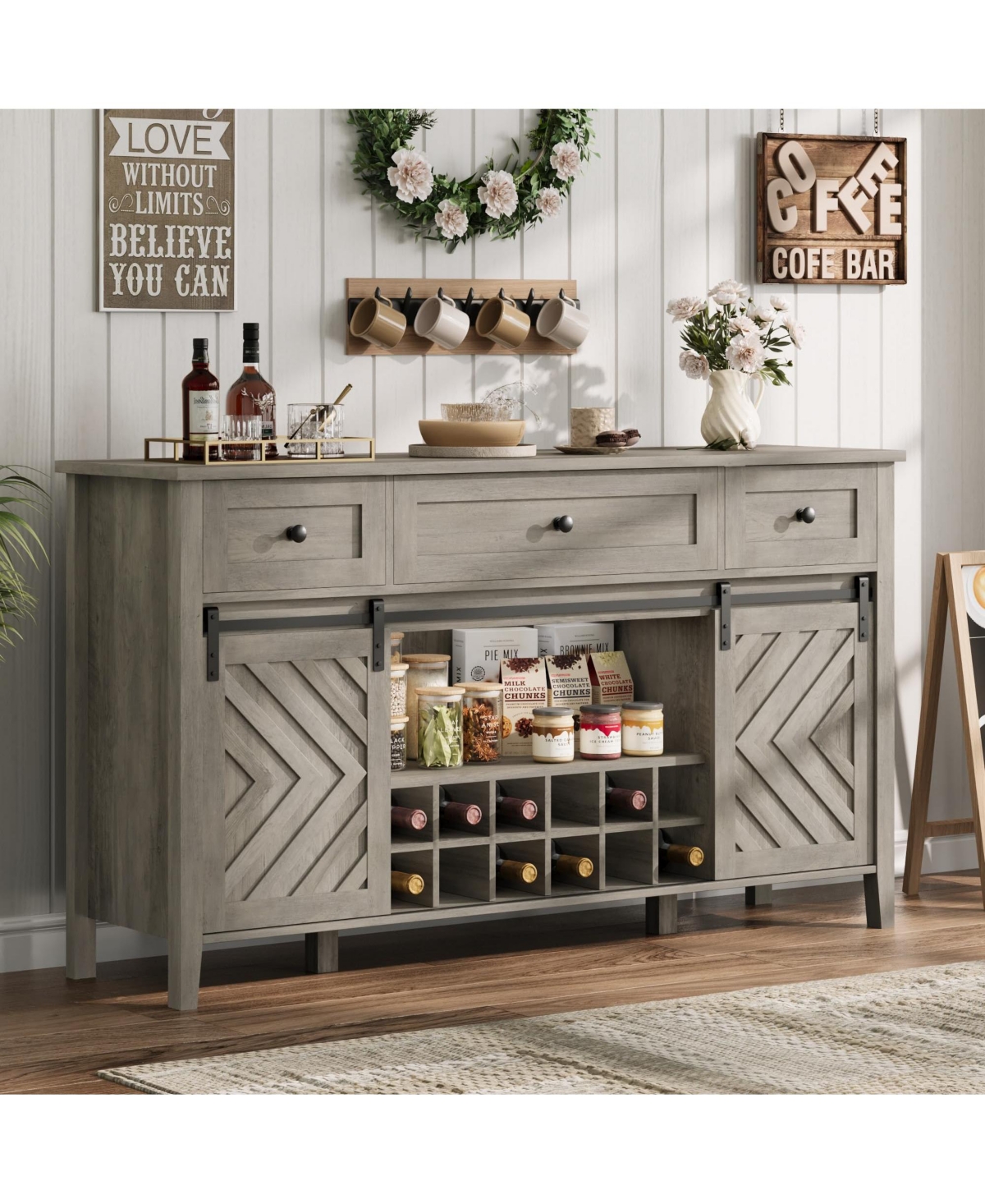 Click here for homfan 59 Inch Farmhouse Sideboard Buffet with Sli... prices