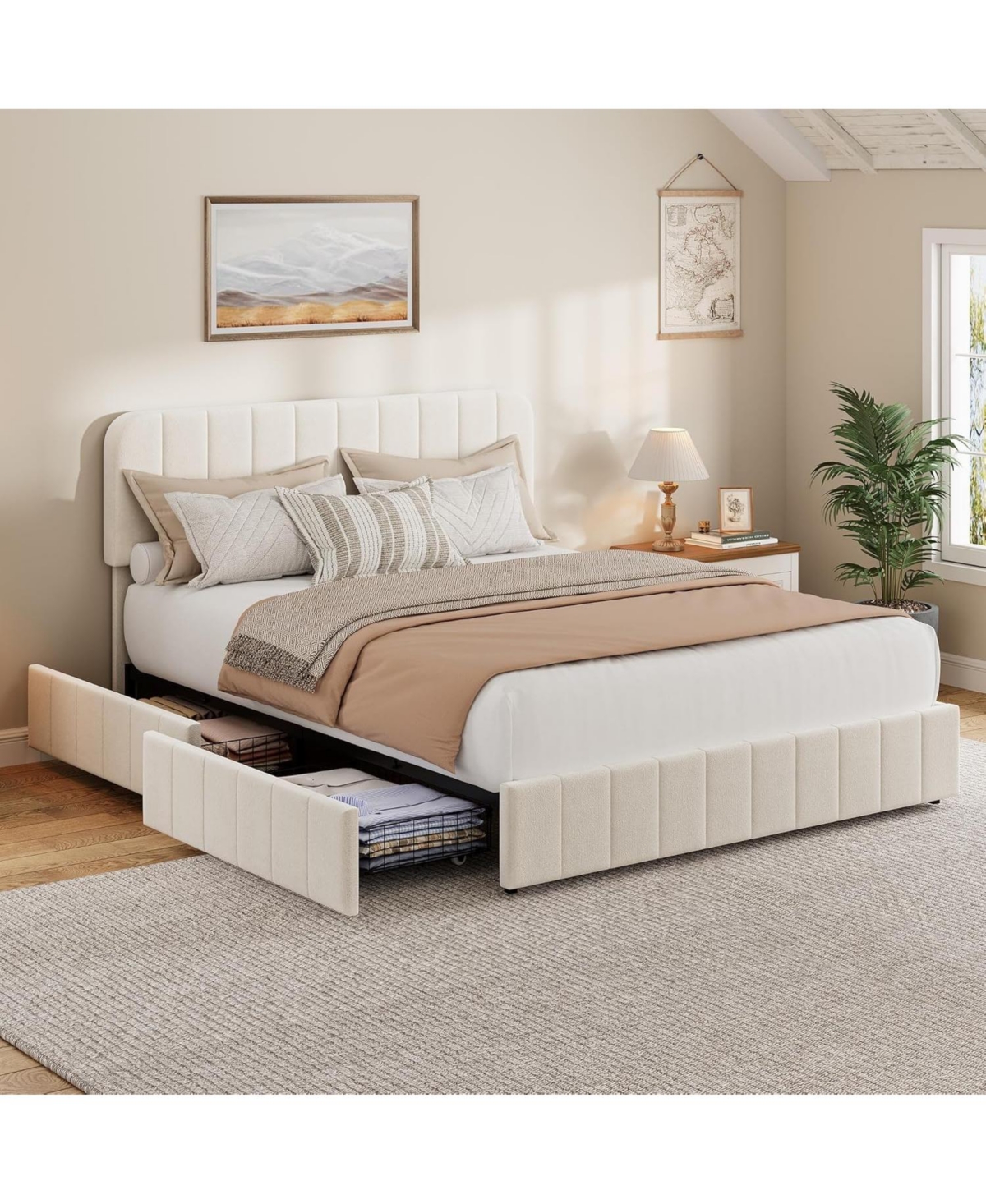 Click here for homfan Queen Velvet Bed Frame with 4 Storage Drawe... prices