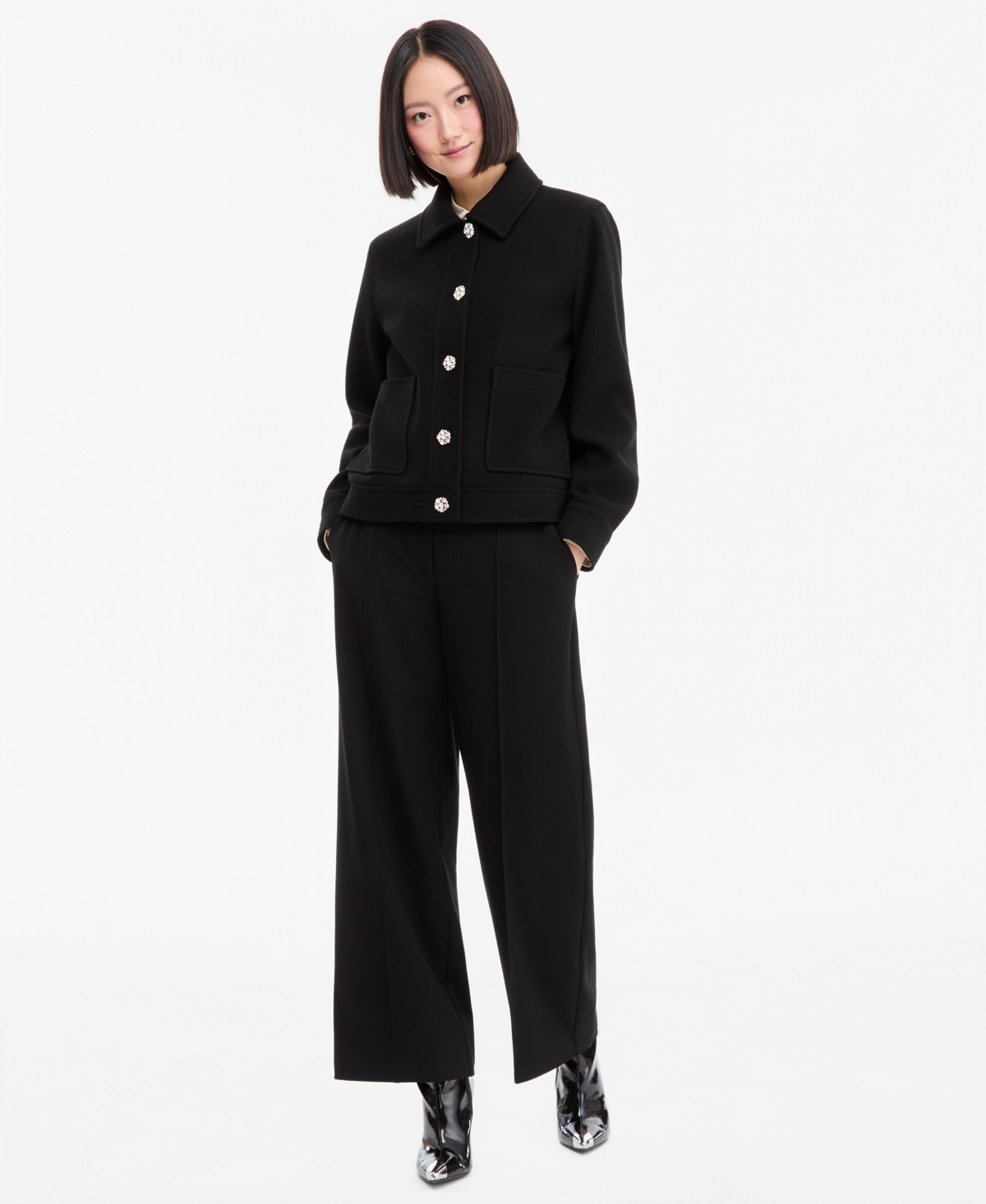 Click here for CeCe Womens Jewel Button Lady Work Jacket - Black prices