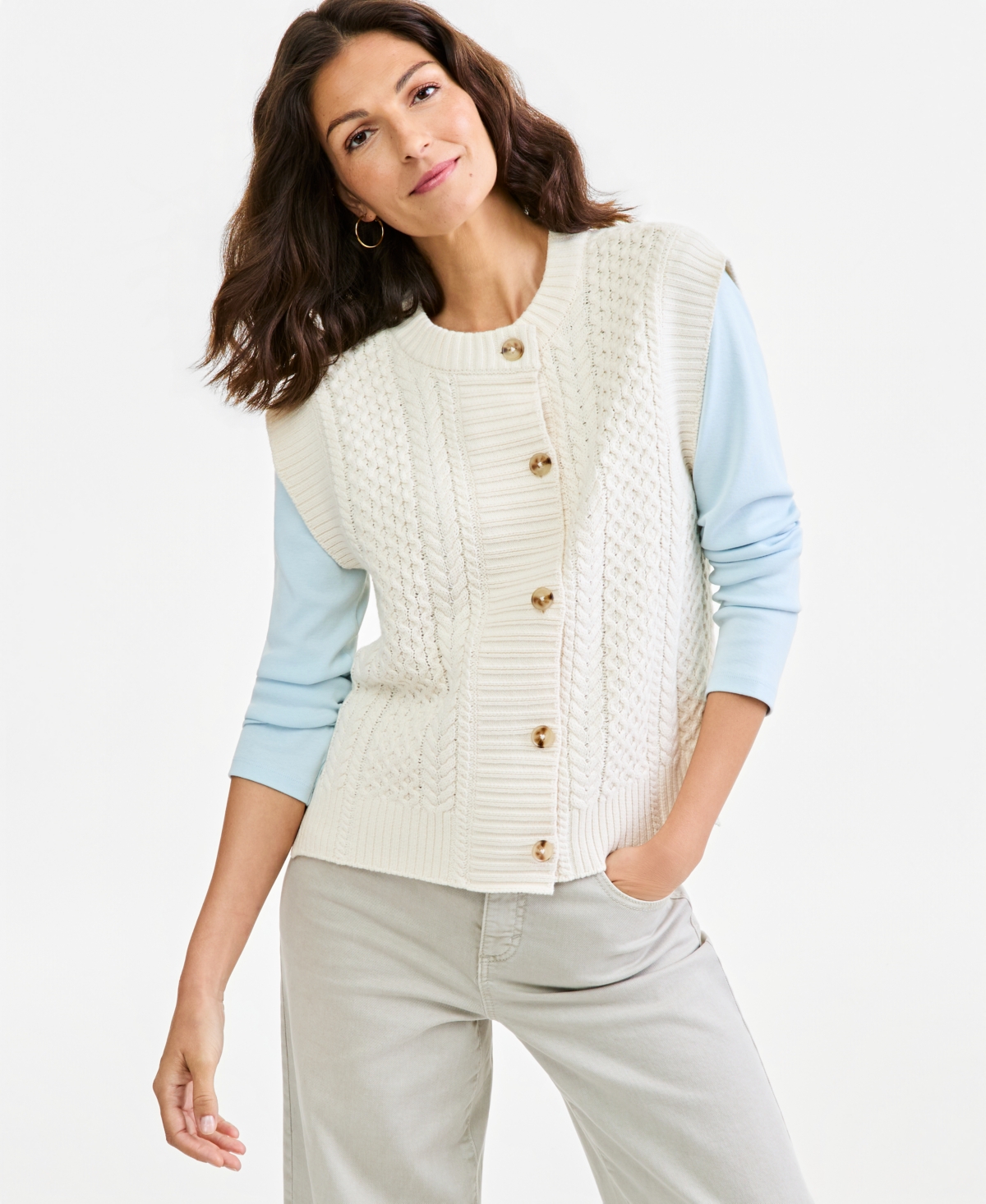 Click here for Style & Co Womens Cable-Knit Crewneck Sweater Vest... prices