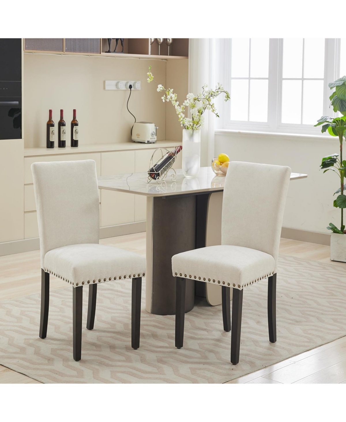Click here for gaomon Kitchen Table Set of 2 Beige Nailhead Fabri... prices