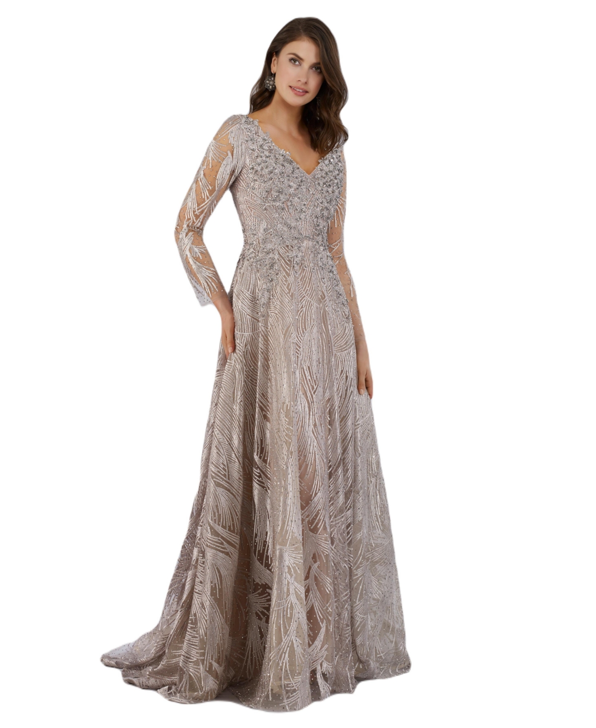 Click here for Lara Womens Long Sleeves Beaded Ballgown - Stone prices