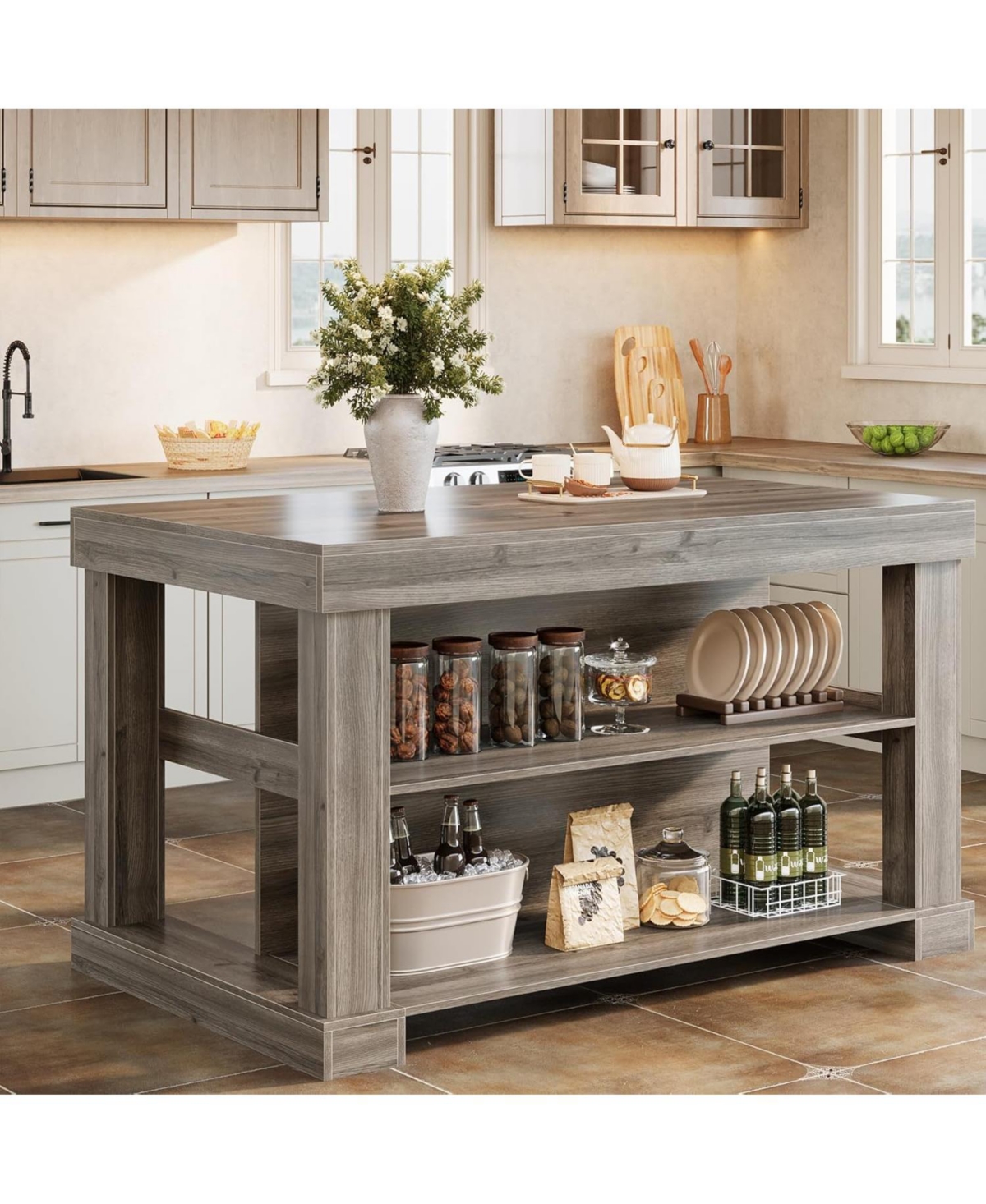Click here for Tribesigns Kitchen Island with 3 Shelves  55 Inche... prices
