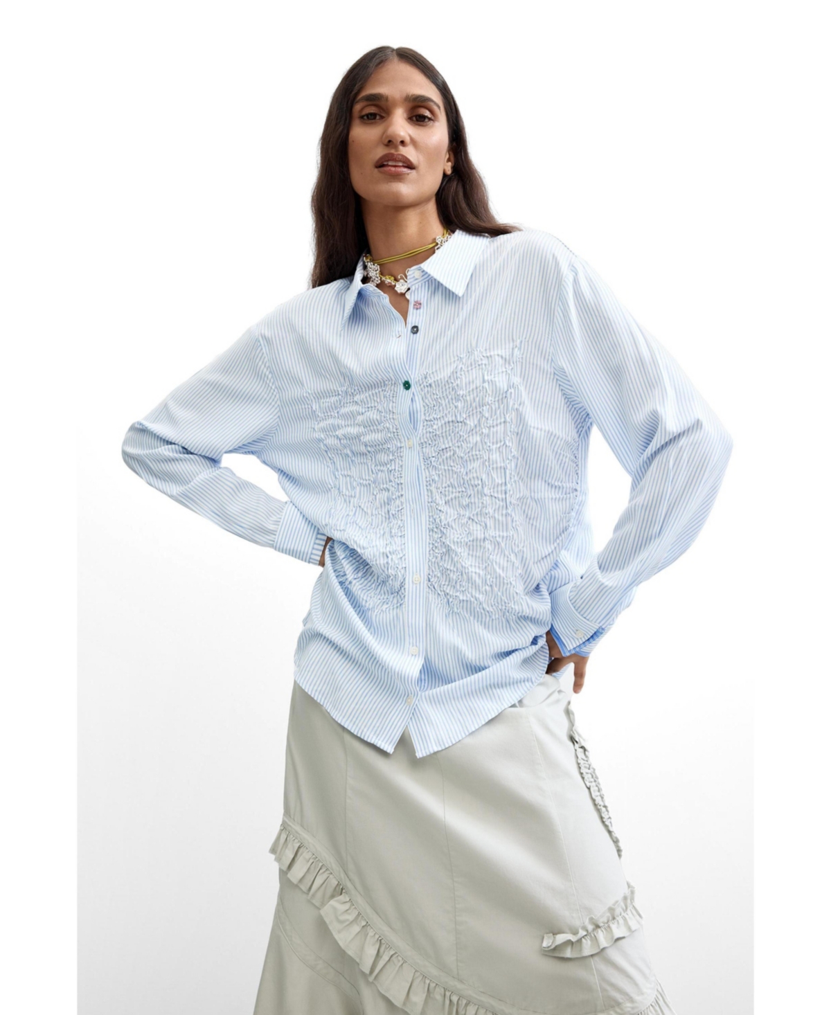 Click here for Desigual Womens Long striped shirt - Light blue prices