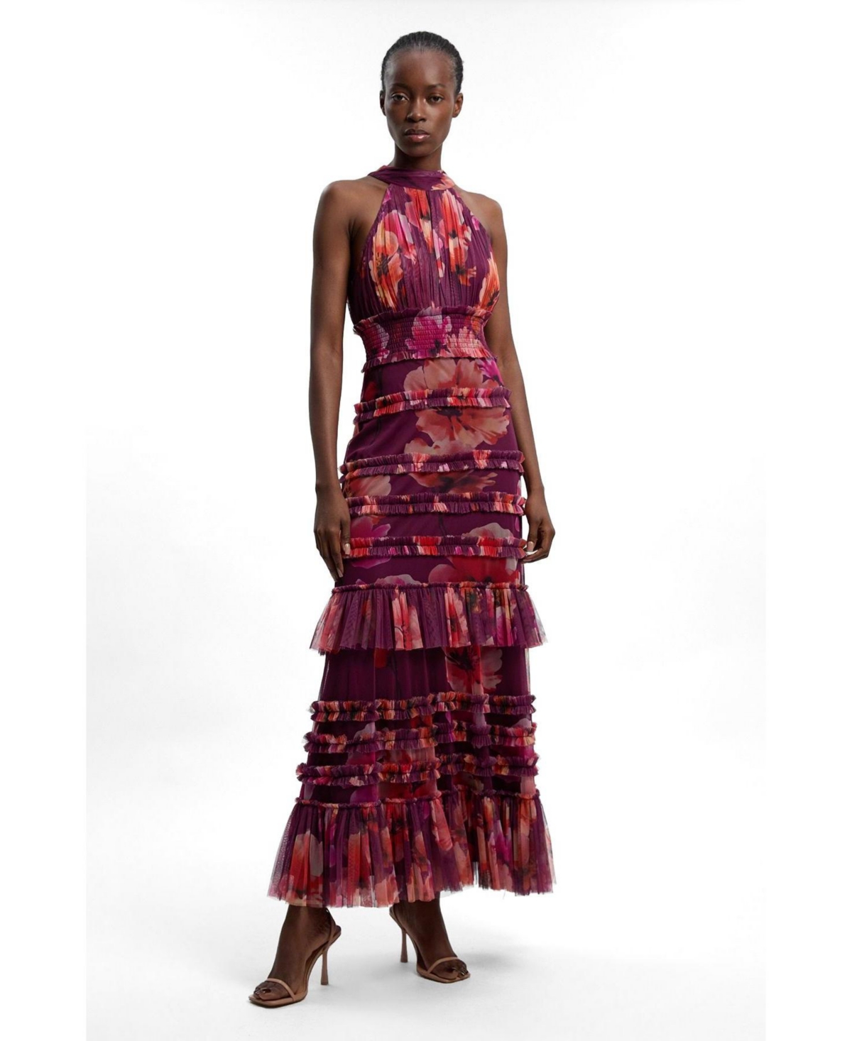 Click here for Karen Millen Womens Floral Tulle Maxi Dress - Purp... prices