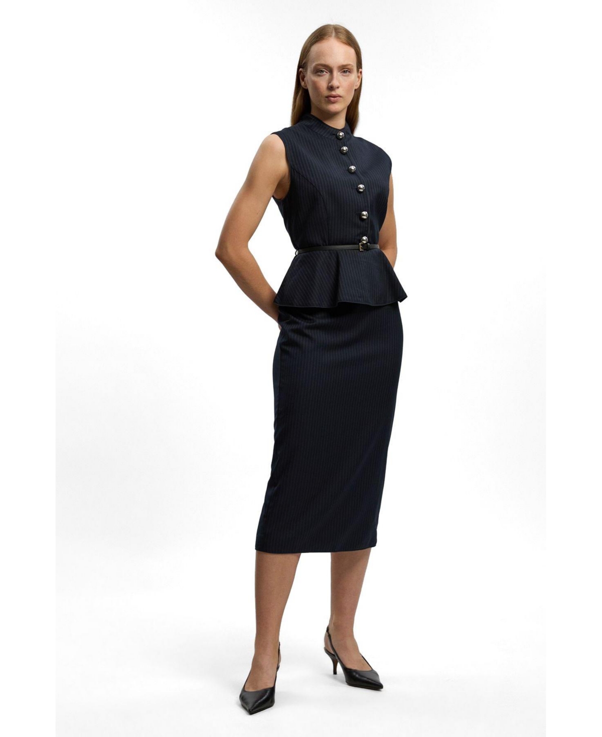 Click here for Karen Millen Womens Sleeveless Peplum Midi Dress -... prices