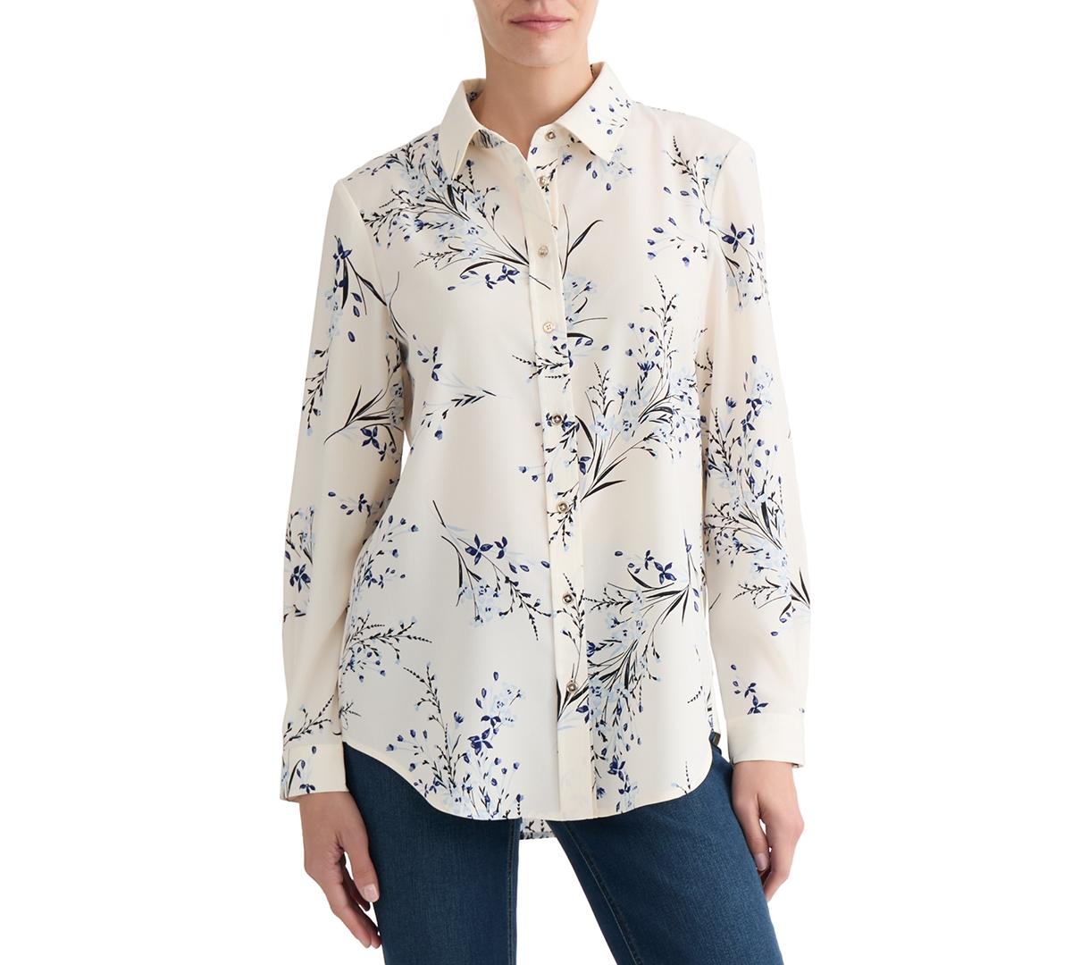 Click here for Jones New York Womens Printed Collared Shirt - Whi... prices