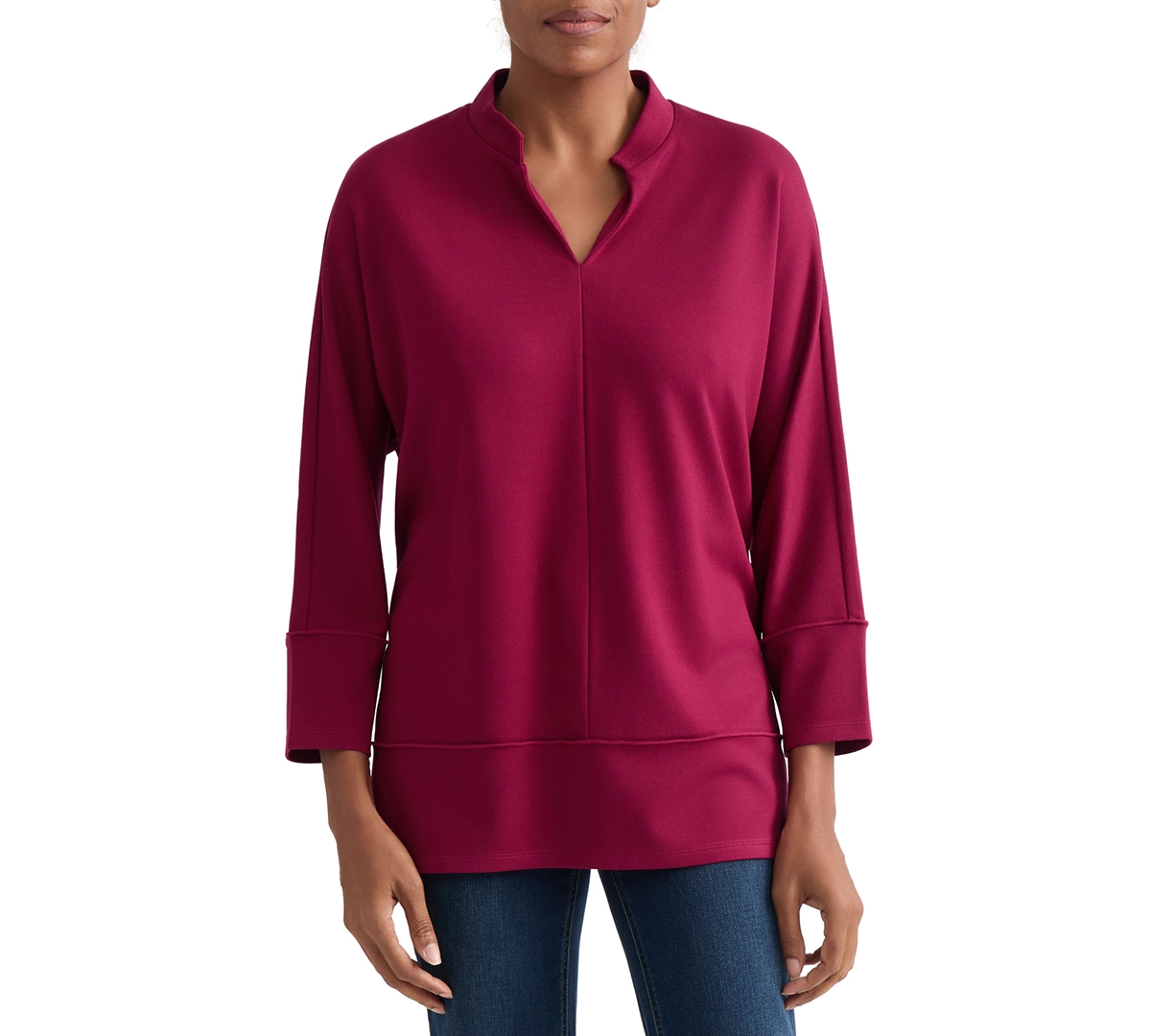 Click here for Jones New York Womens Johnny Collar Top - Berry Re... prices