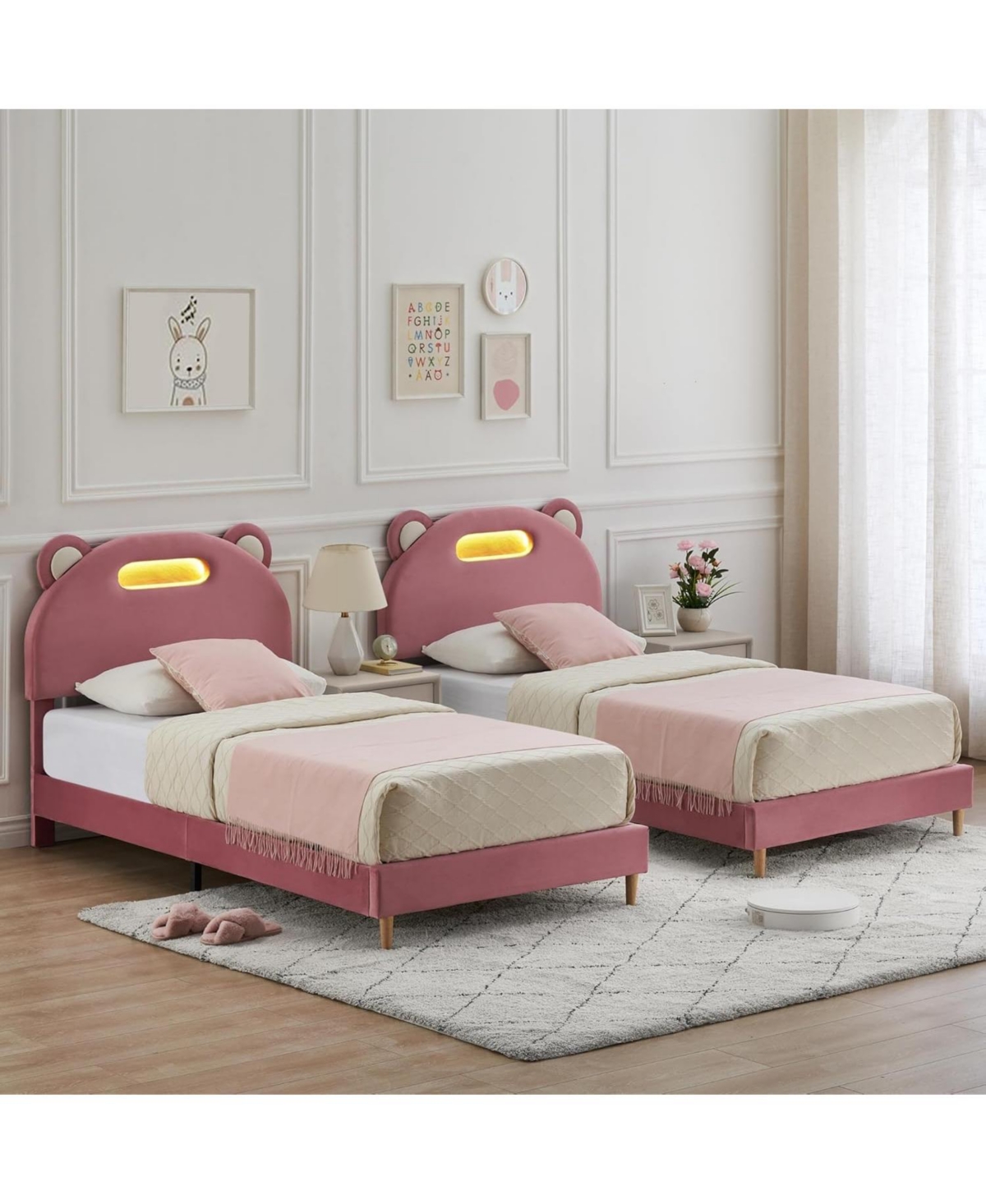 Click here for gaomon Twin Bed Frame with Led Lights and Headboar... prices