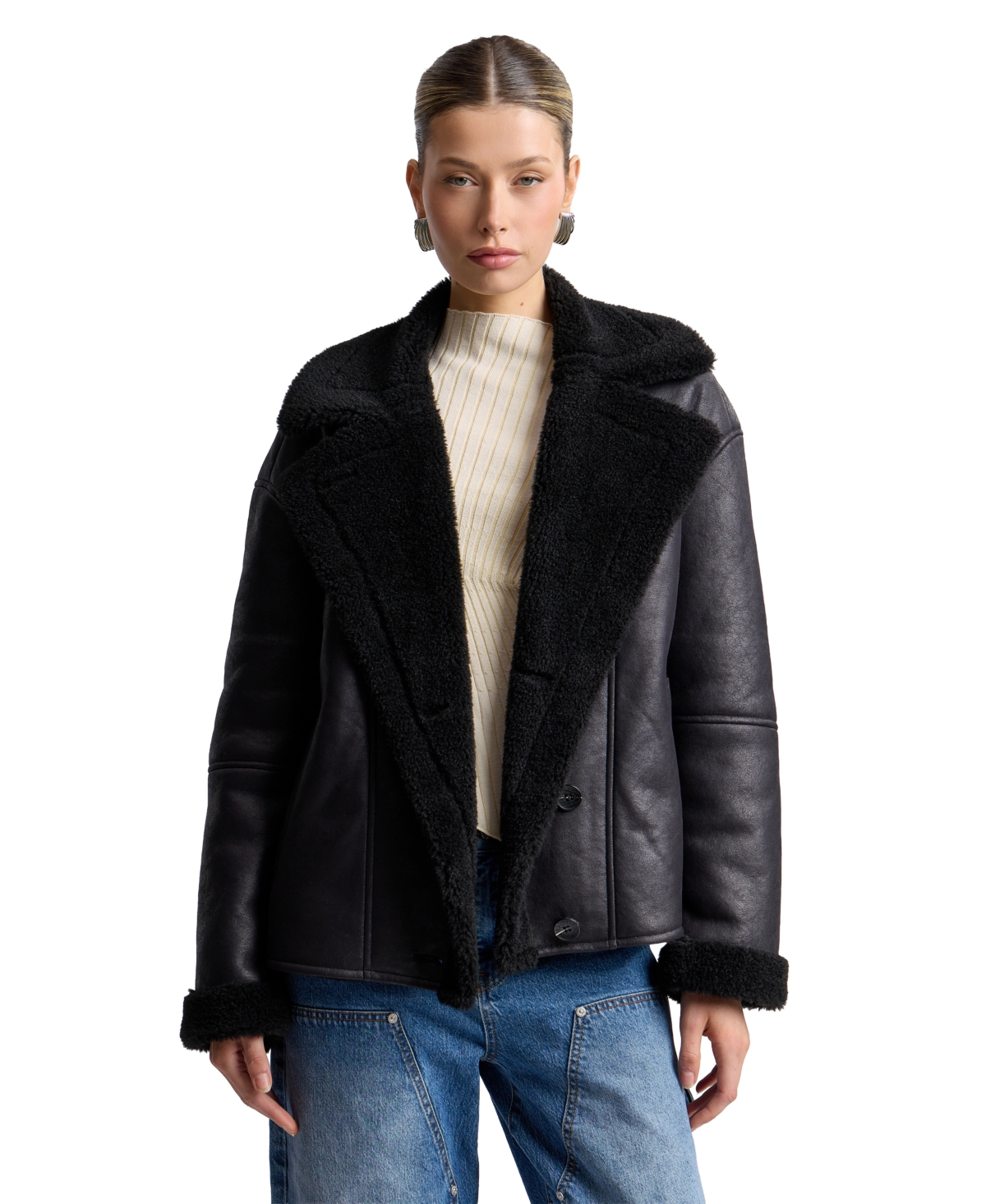 Click here for Avec Les Filles Womens Collared Faux Shearling Coa... prices