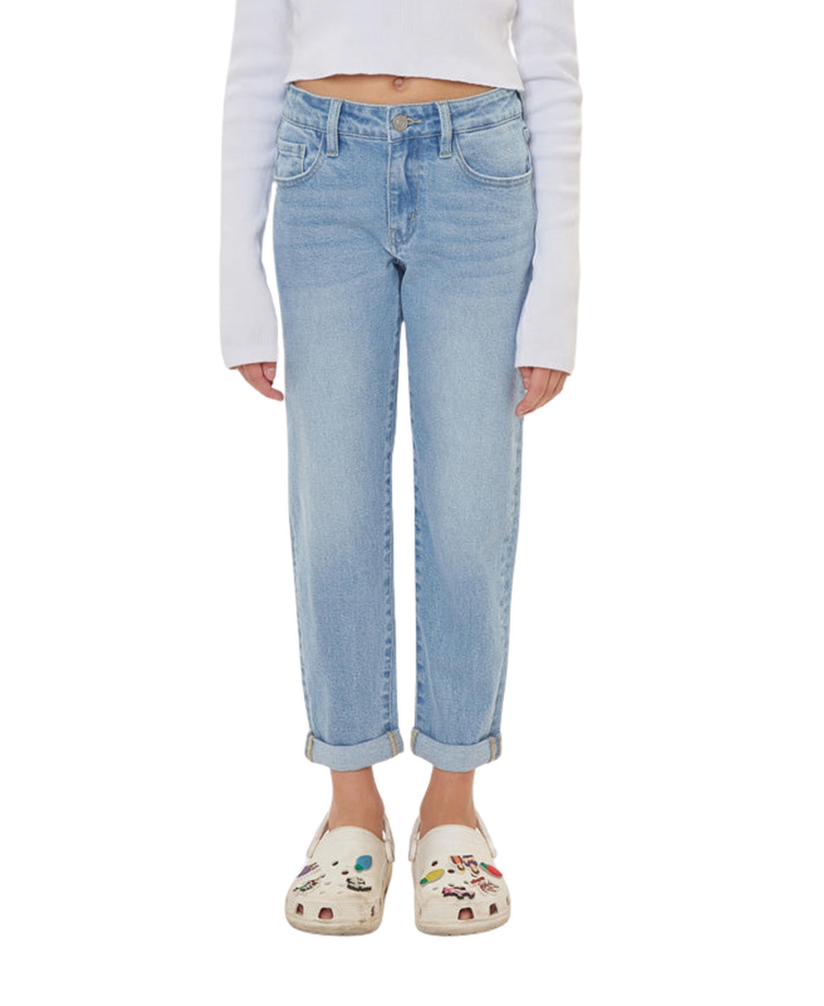 Click here for KanCan Big Girls Halo Mini Mom Jeans - Light wash prices