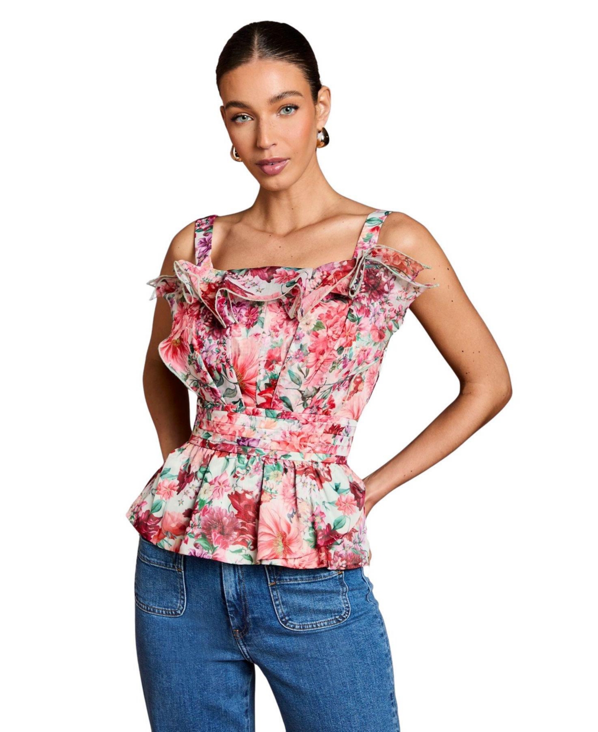 Click here for Coast Womens Ruffled Square Neck Peplum Blouse - S... prices