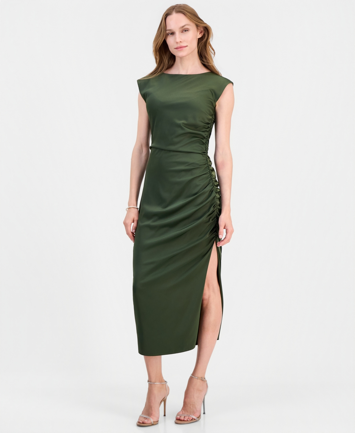 Click here for Lulus Juniors Felicity Ruched Midi Dress - MILITAR... prices