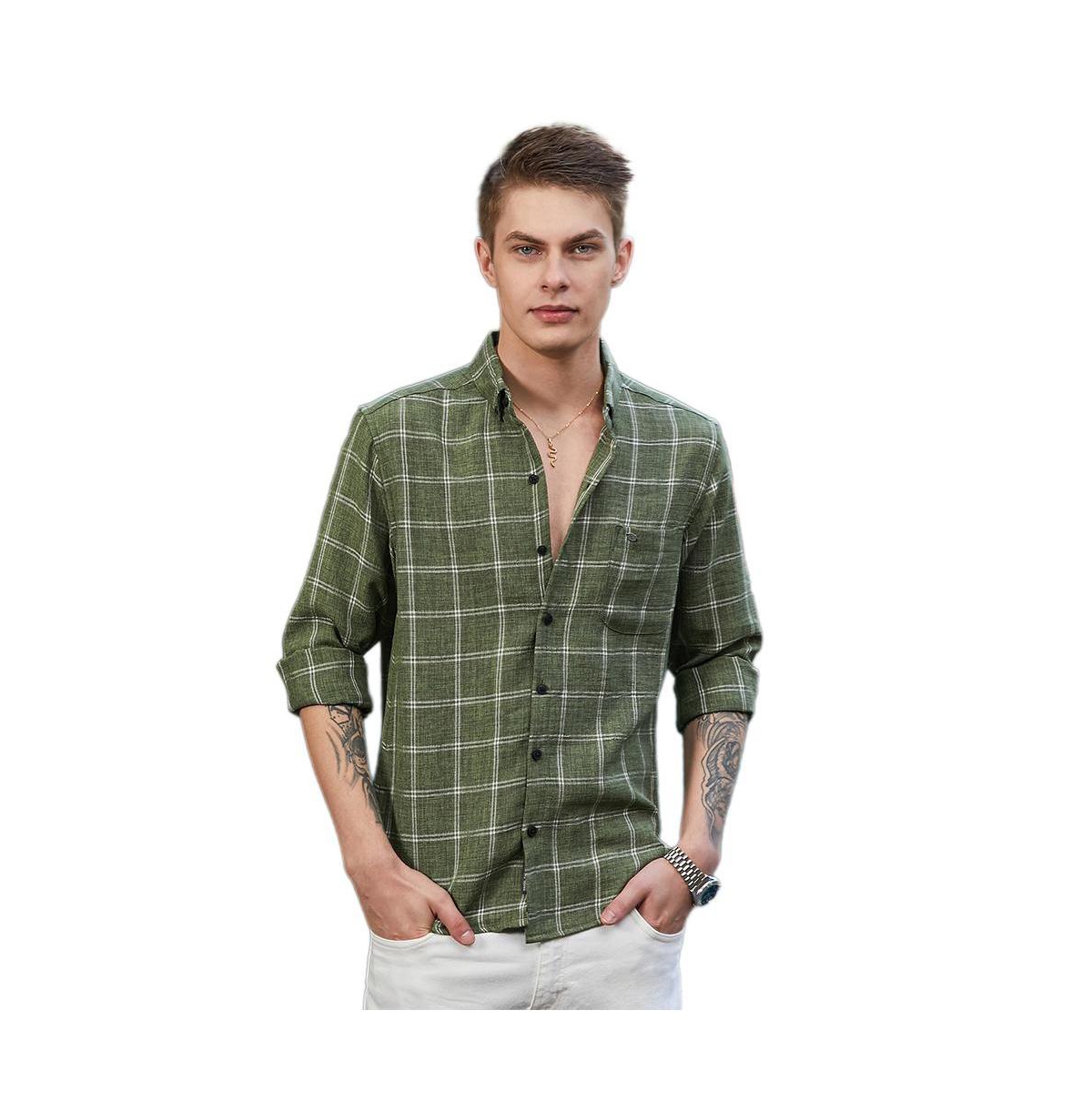 Click here for Campus Sutra Mens BiGraph-Check Shirt - Olive gree... prices