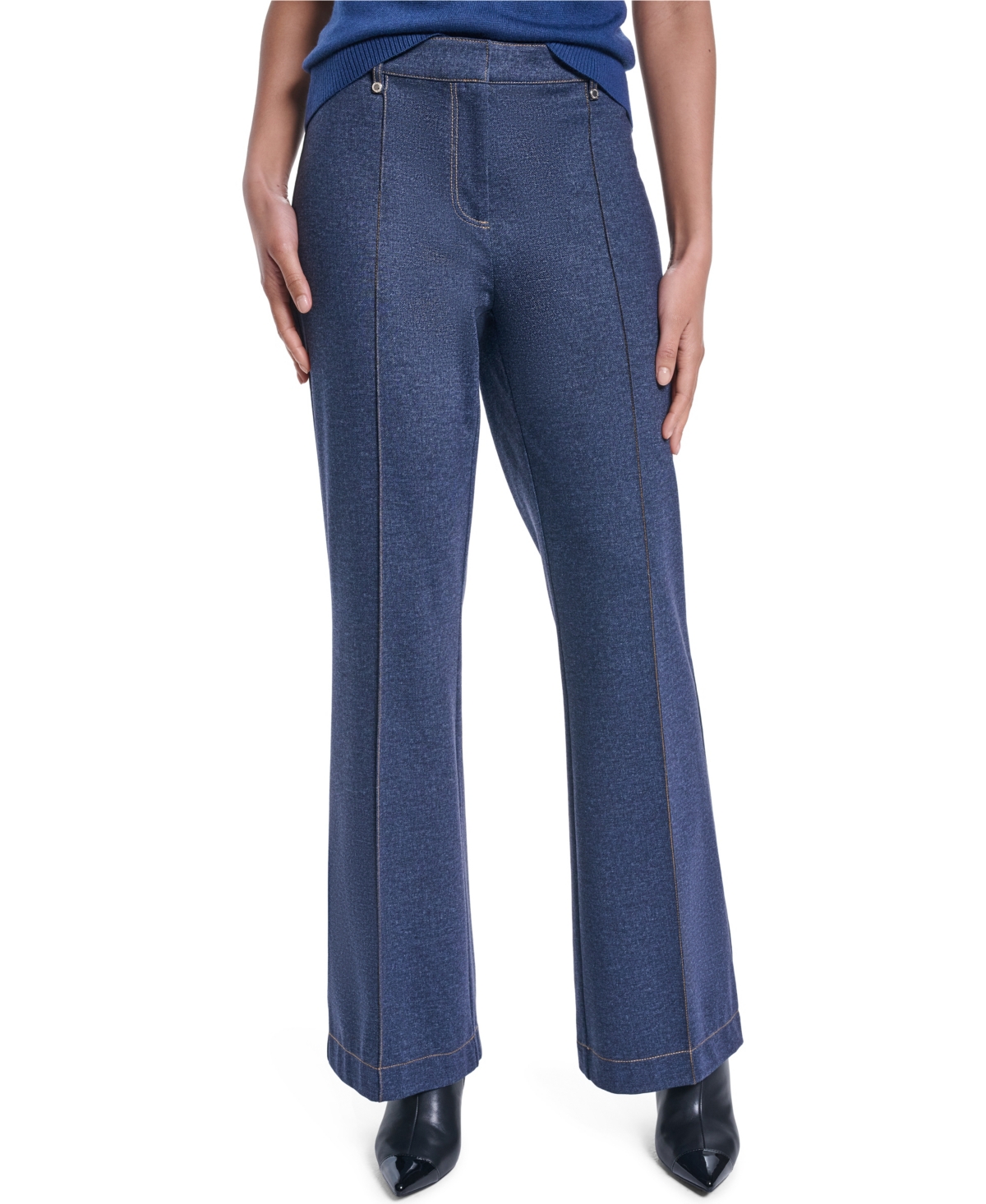 Karl Lagerfeld Paris Womens Straight-Leg Mid-Rise Pants - Navy