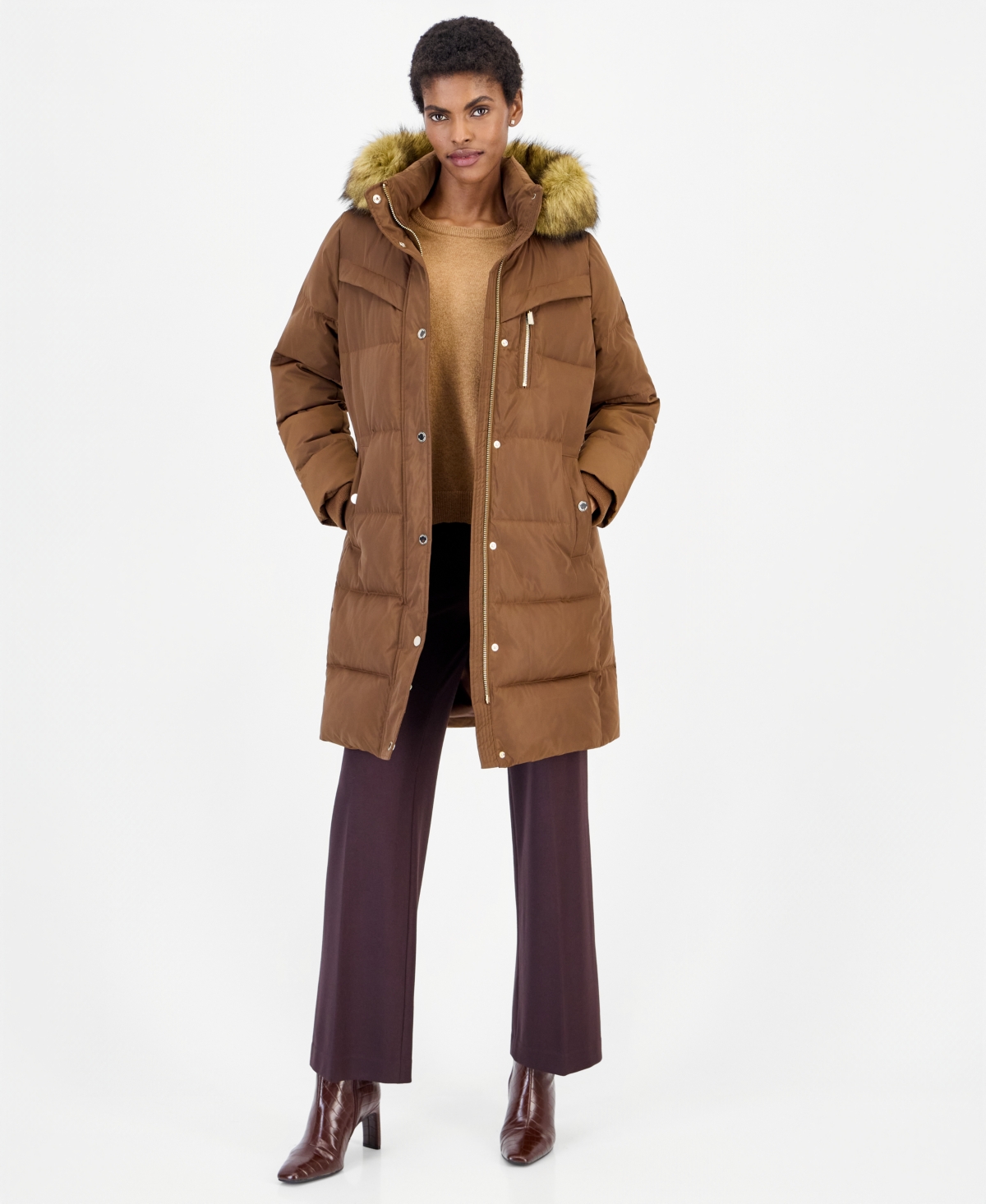 Click here for Michael Kors Womens Hooded Puffer Faux-Fur-Trim Co... prices