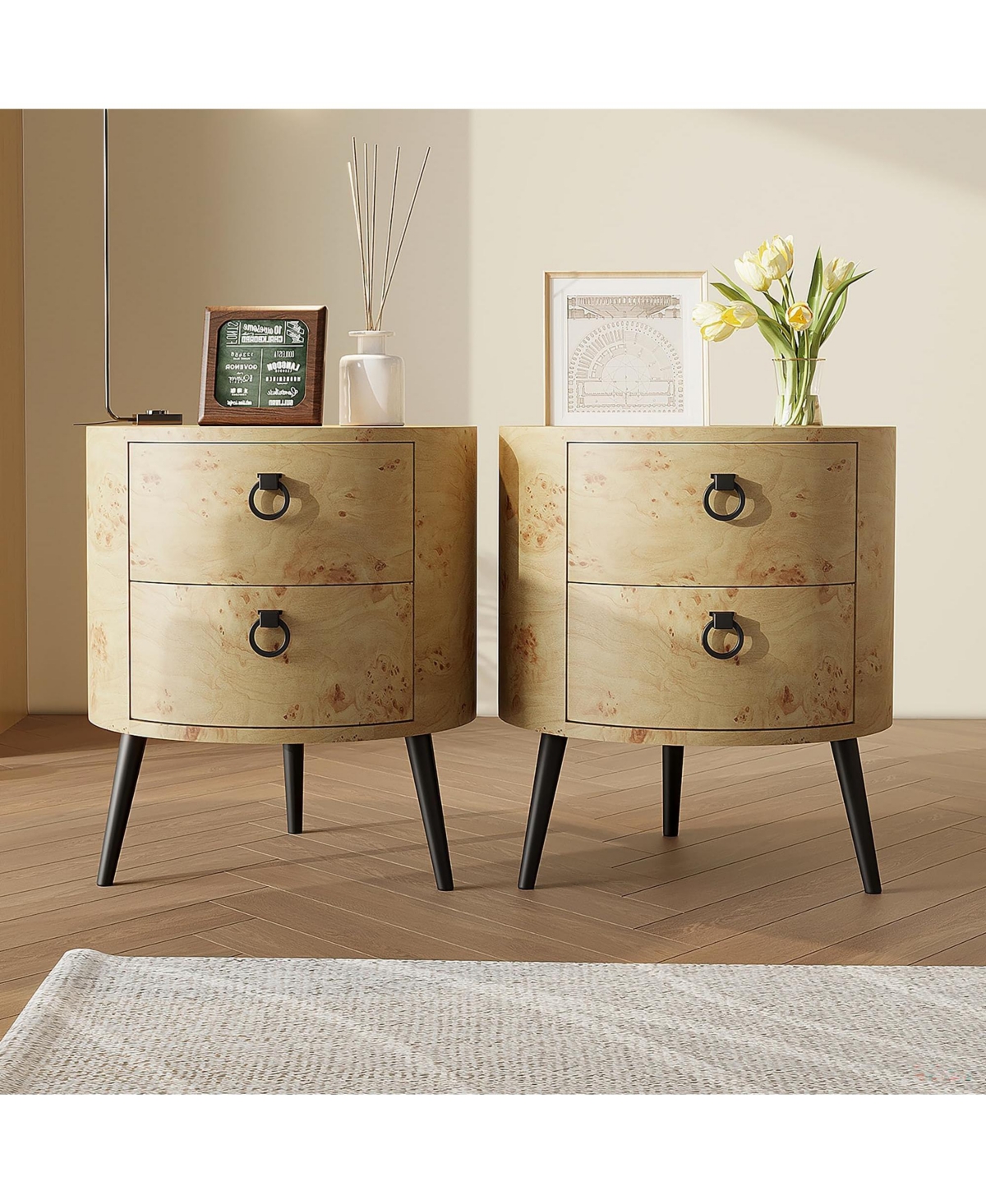 Click here for homfan 2 Pc Round Bedside Table with 2 Drawers  Wo... prices