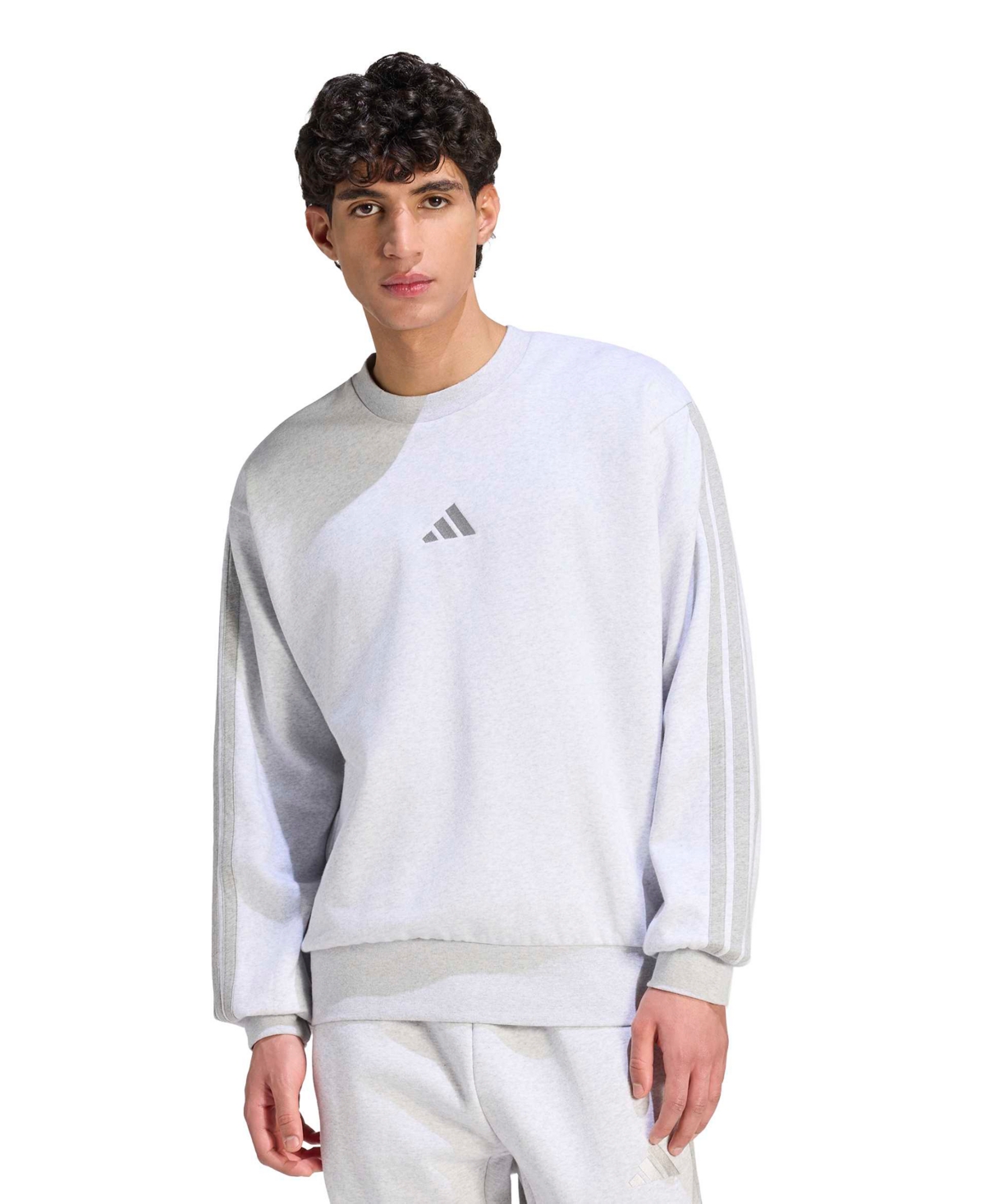 adidas Mens Essentials 3-Stripes Fleece Sweatshirt - Light Gray Heather
