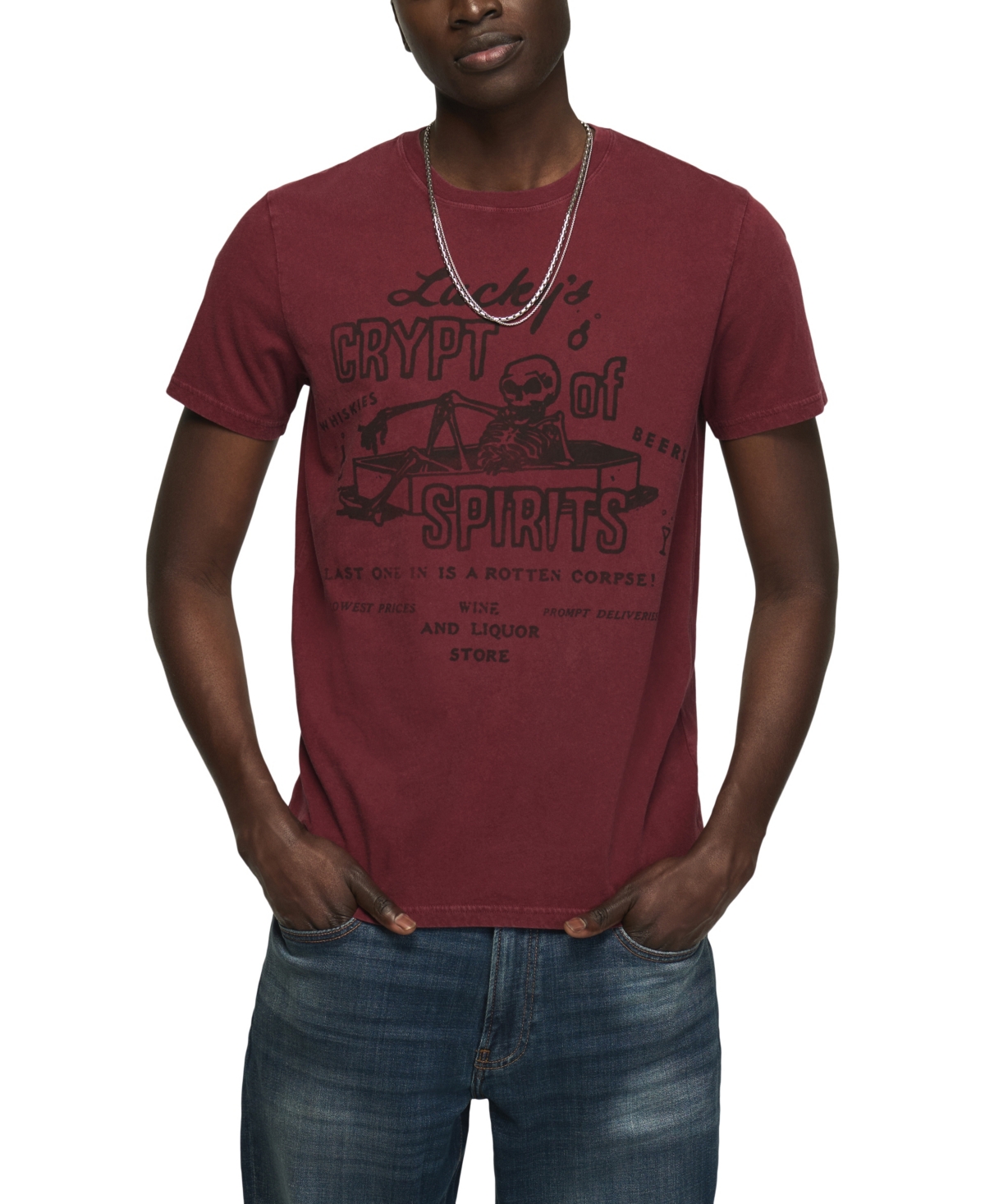 Click here for Lucky Brand Mens Coffin Skeleton Graphic T-Shirt -... prices