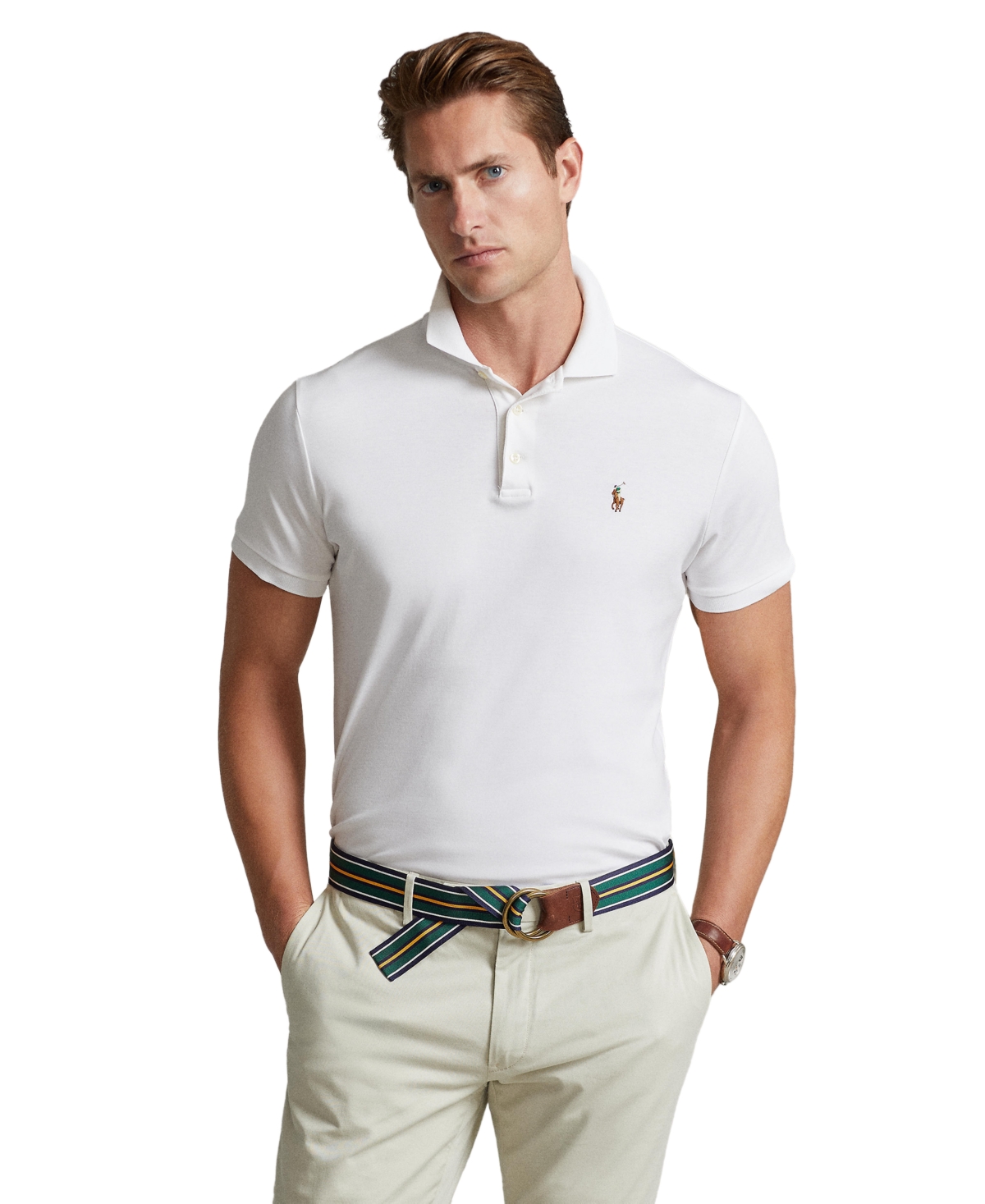 Click here for Mens Slim-Fit Soft Cotton Polo Shirt - White prices