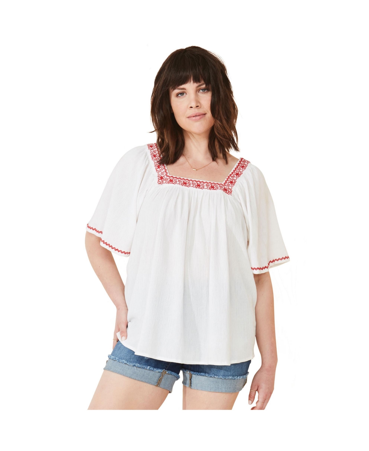 Click here for ellos Plus Size Embroidered Gauze Blouse - White prices