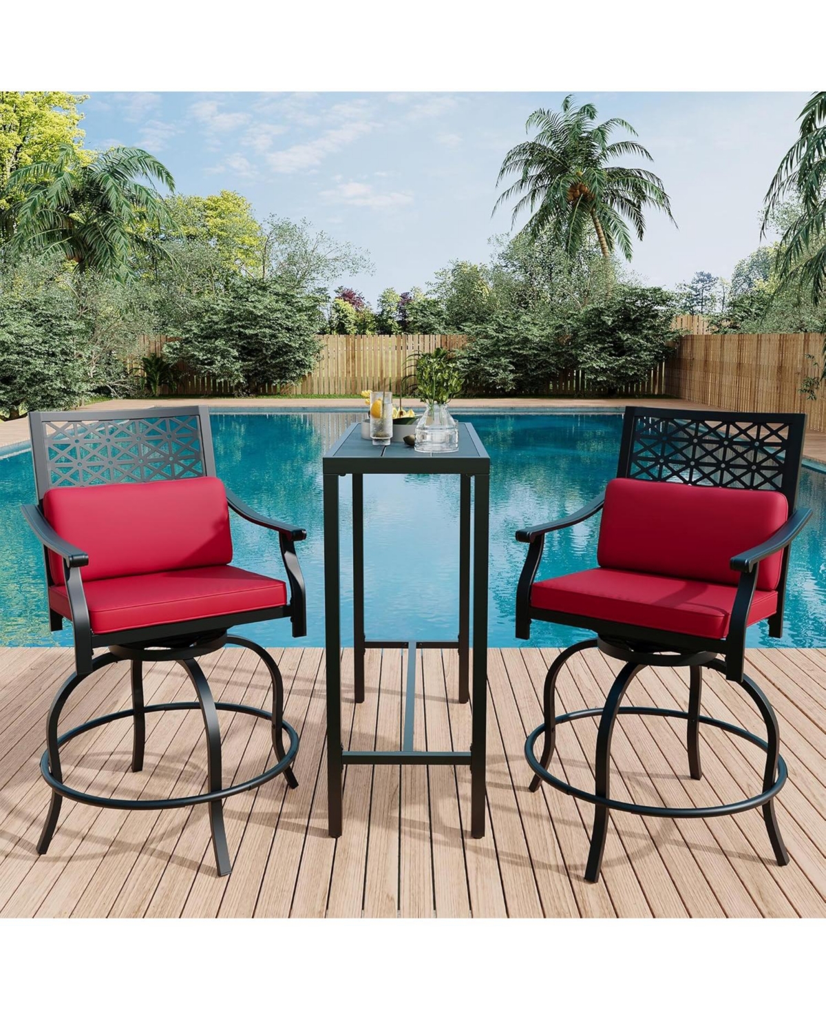 Click here for gaomon 3 Piece Patio Swivel Bar Sets with Cushions... prices