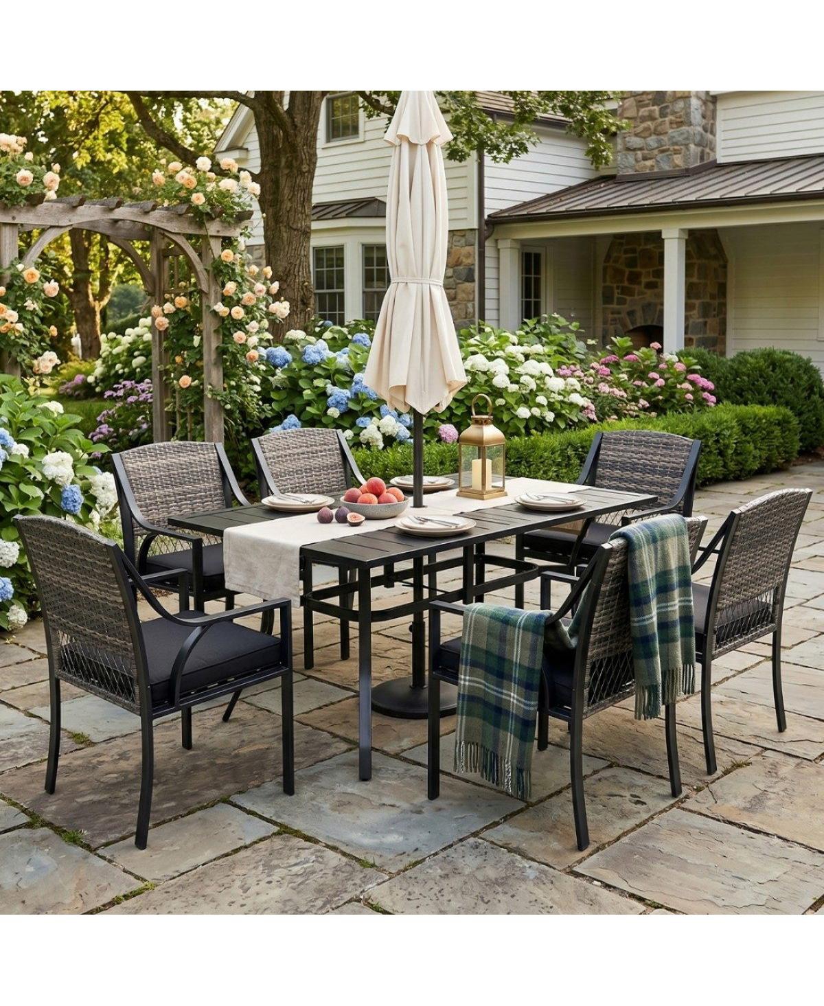 Click here for Asagikoiai 7-Piece Outdoor Dining Set with 63 Meta... prices