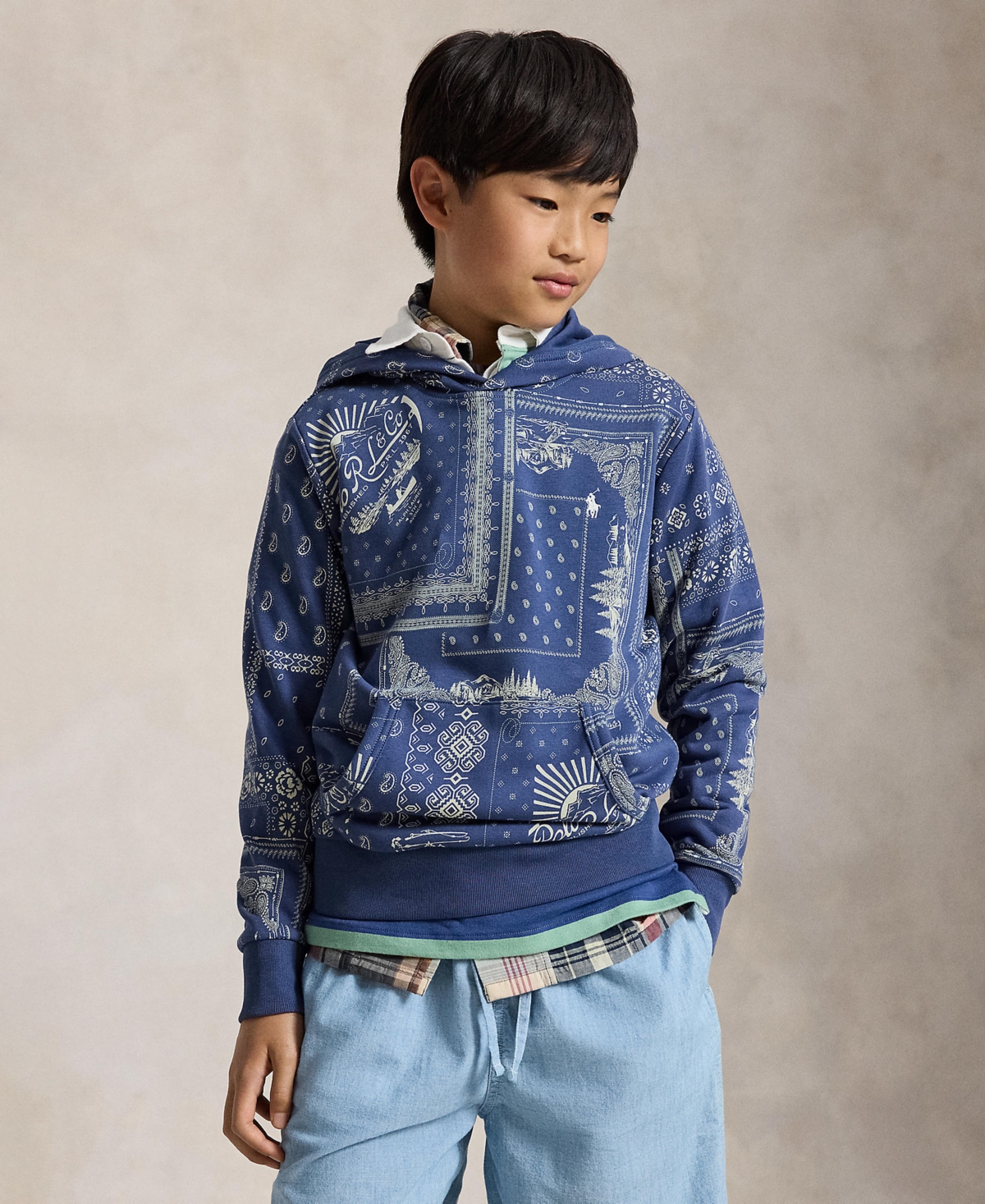 Click here for Polo Ralph Lauren Boys 8-20 Bandanna Print Long-Sl... prices