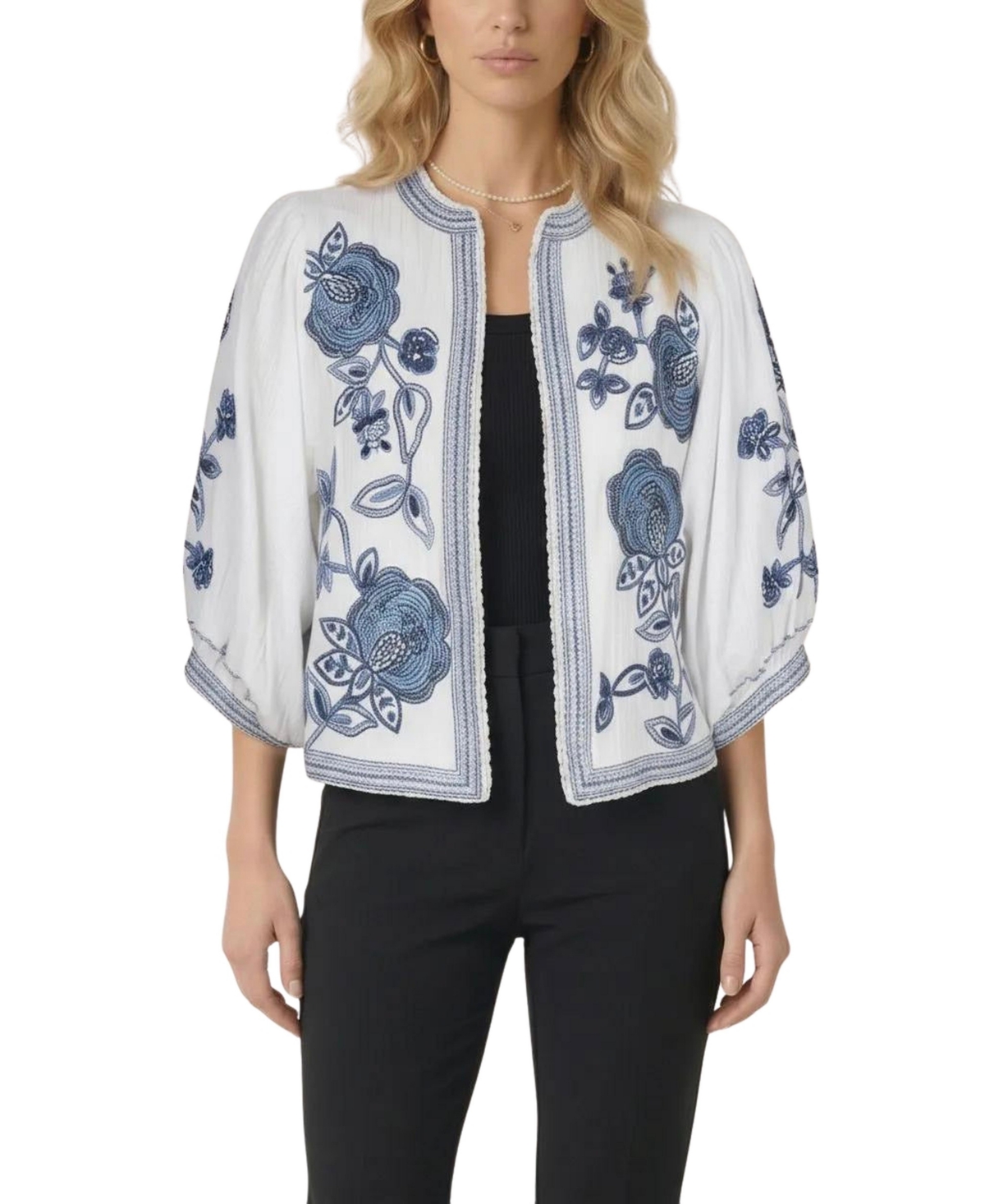 Click here for Modenaire Womens Floral Embroidered Cropped Jacket... prices