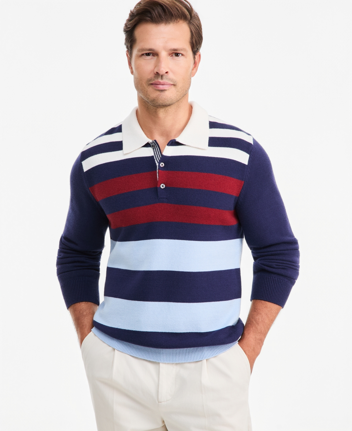 Click here for Club Room Mens Long-Sleeve Striped Polo Sweater  M... prices