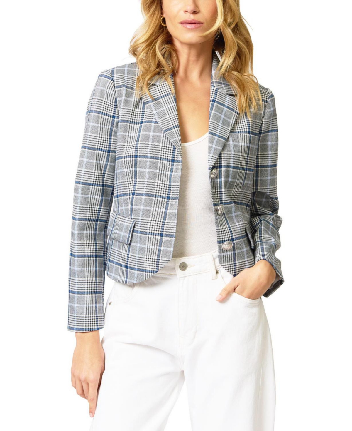 Click here for Central Park West Womens Paulie Plaid Blazer - Blu... prices