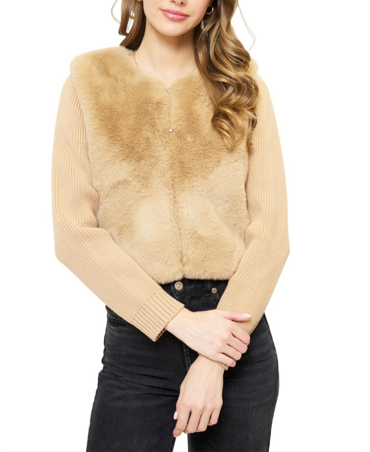 Click here for Central Park West Womens Daphne Collarless Fur Swe... prices