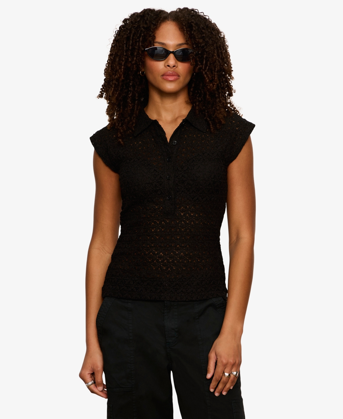 Click here for Sanctuary Womens Lace Muscle Sleeveless Collared T... prices