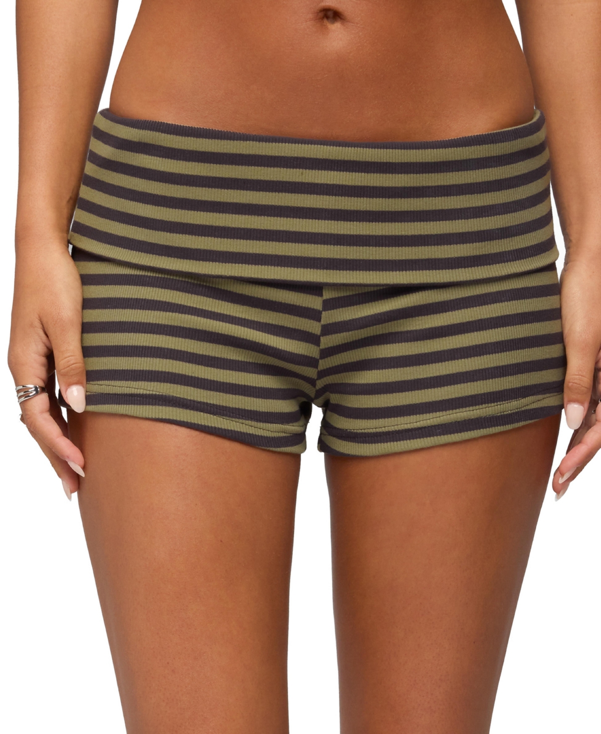 Click here for Edikted Womens Jody Striped Foldover Shorts - Gray... prices