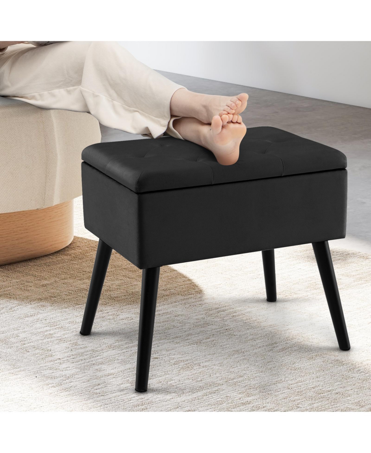 Click here for sumyeg Velvet Storage Ottoman with Solid Wood Legs... prices