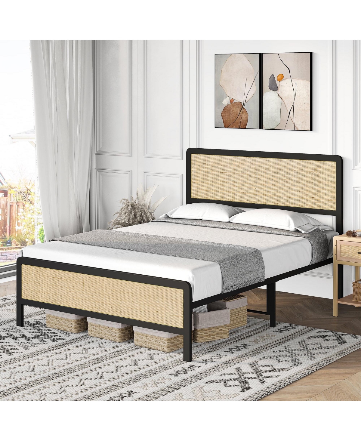 Click here for gaomon Platform Bed Frame Rattan Headboard Footboa... prices