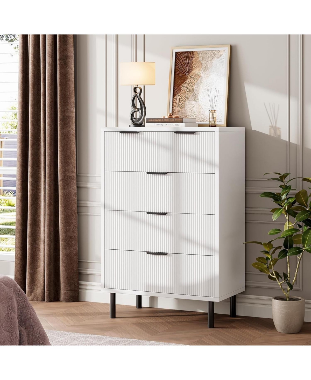 Click here for gaomon Fluted 5 Drawer Dresser  Modern Tall Wooden... prices