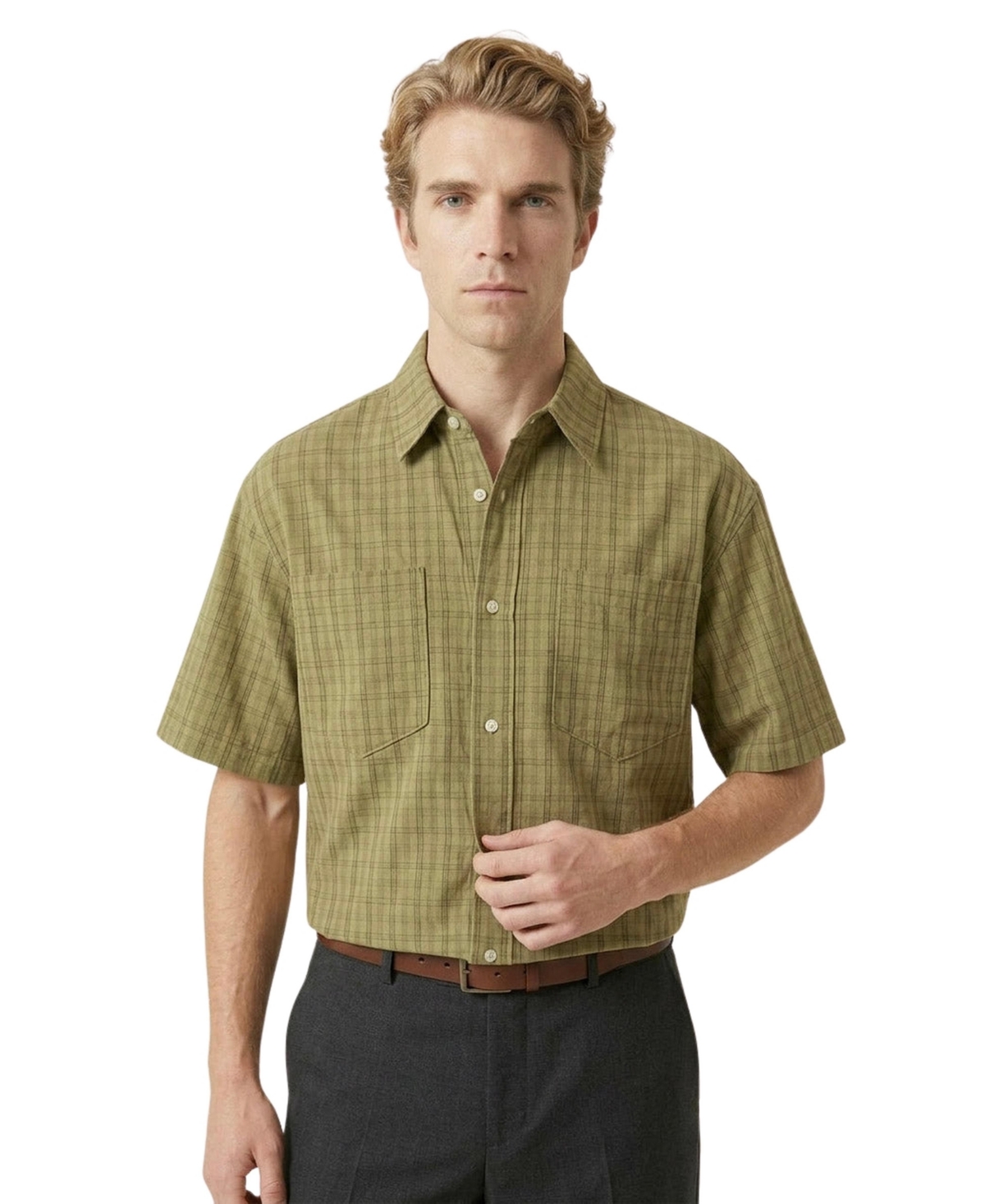 Click here for Modenaire Mens Plaid Short-Sleeve Button-Front Shi... prices