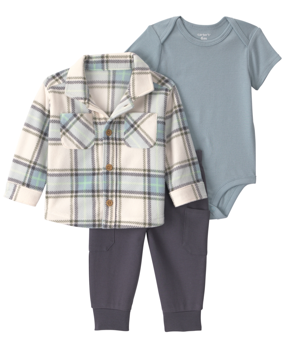 Click here for Carters Boys Plaid Fleece Layering Short-Sleeve Bo... prices