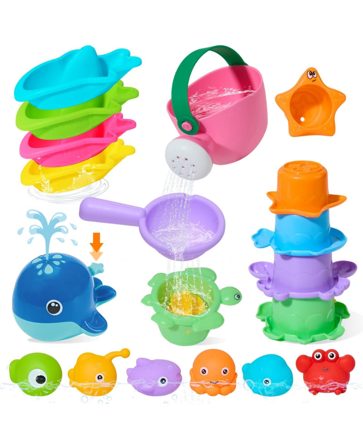 Click here for Gnuadz 17PCS Bath Toy Whale Sprayer Stacking Cups... prices