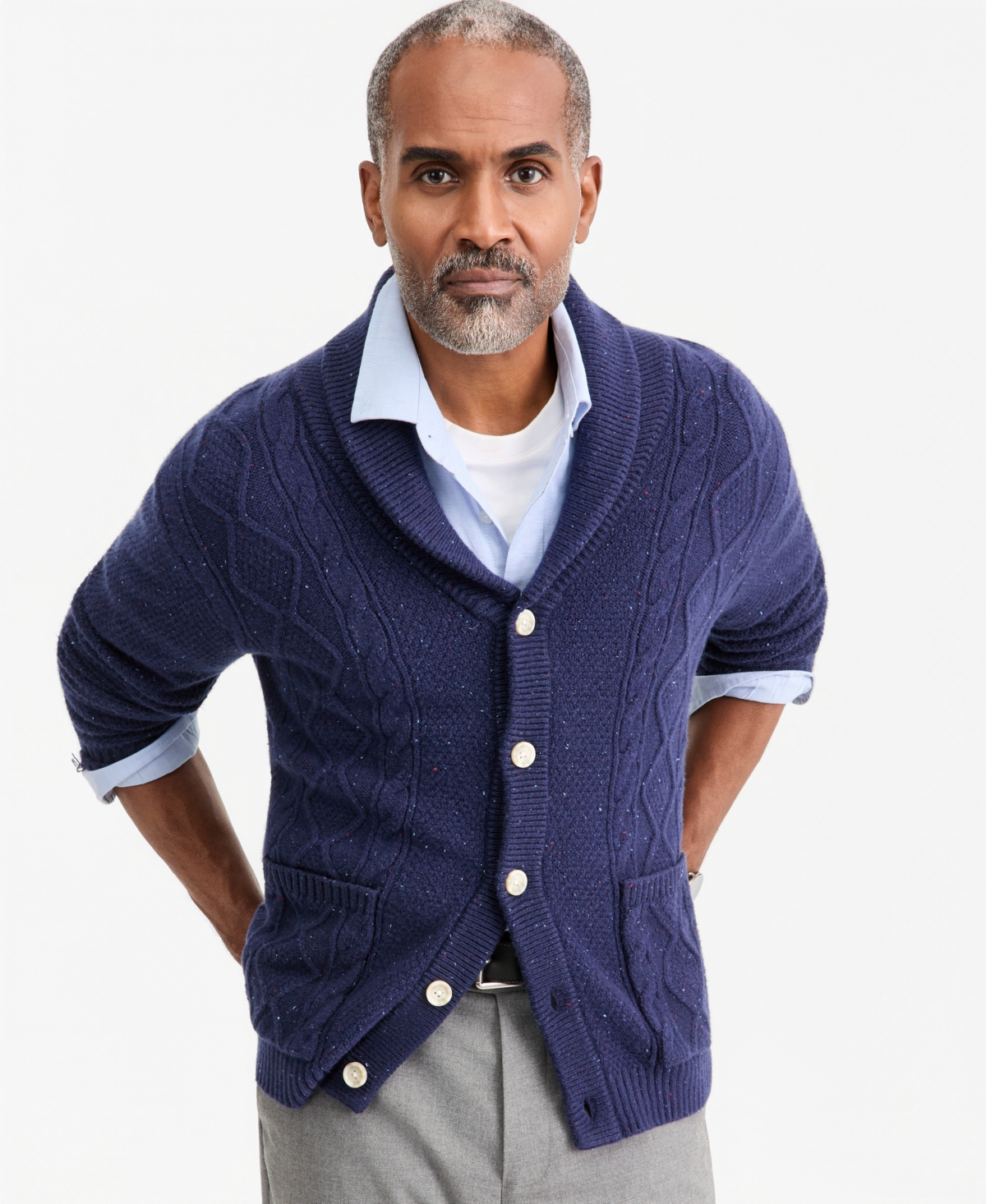 Click here for Club Room Mens Donegal Cable Knit Shawl Collar Car... prices